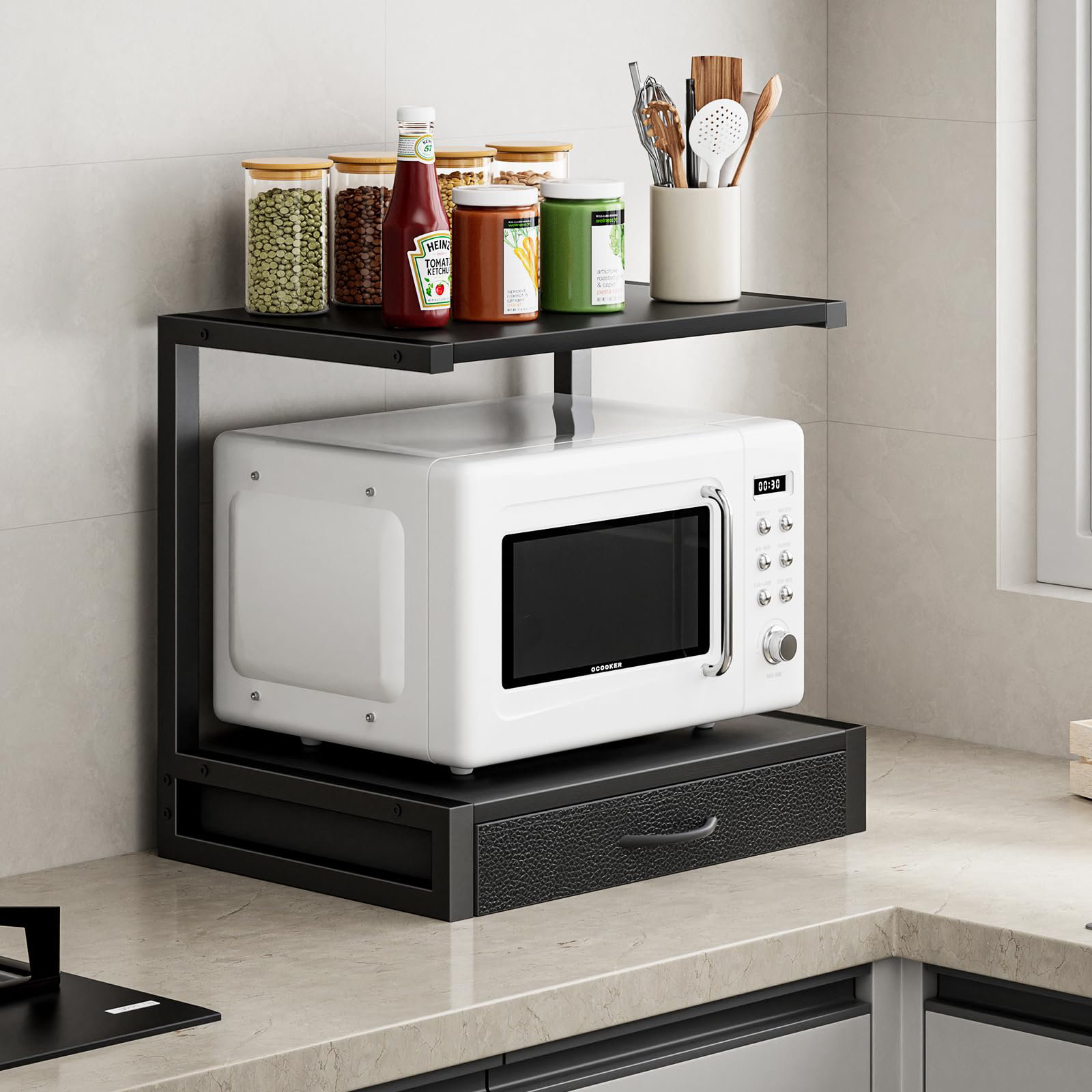 Latitude Run® 2-Tier Desktop Printer Stand With Fabric Drawer, Prtiner ...