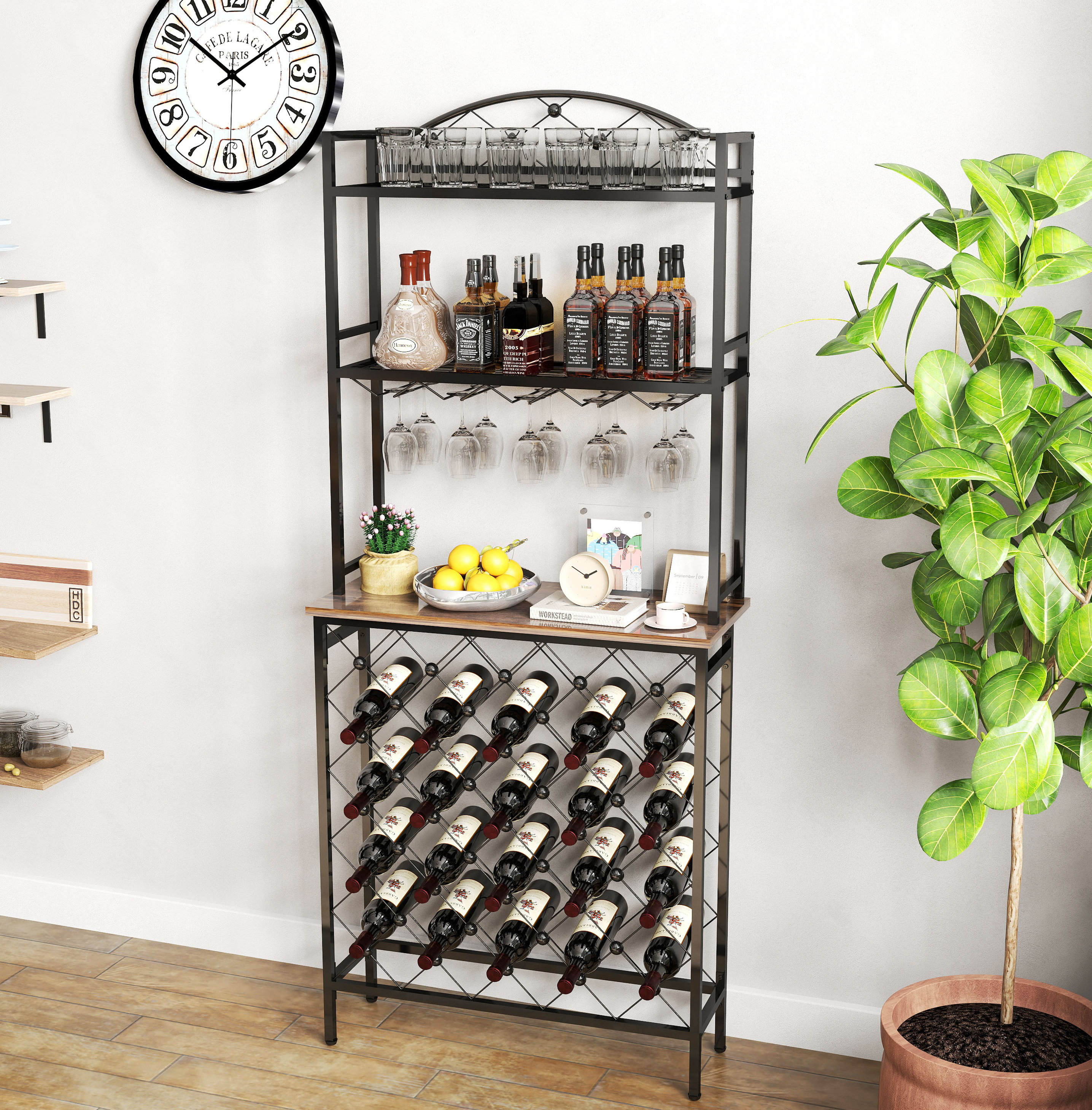 Lark Manor™ Industrial Wine Rack Bar Table, 3-Tier Liquor Bottle and ...