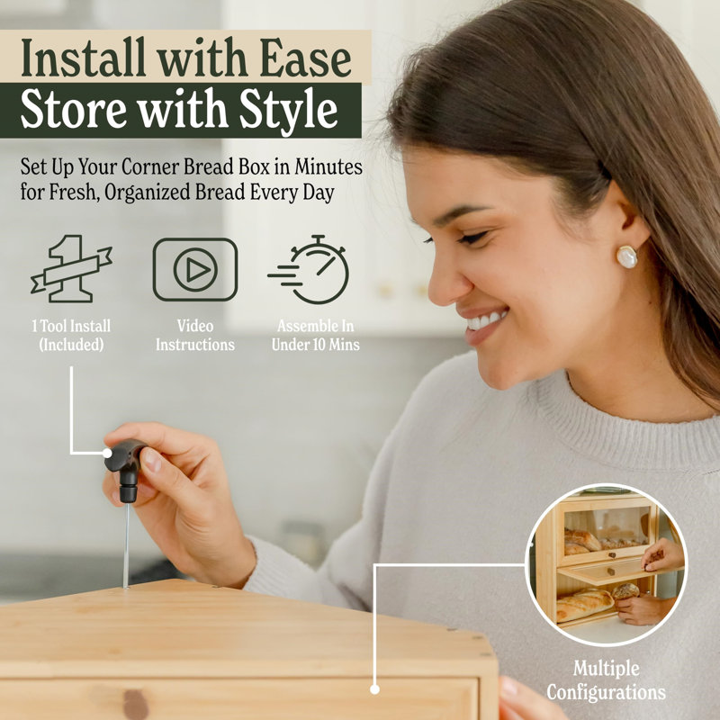 Prep & Savour Corner Bread Box For Kitchen Countertop | Wayfair
