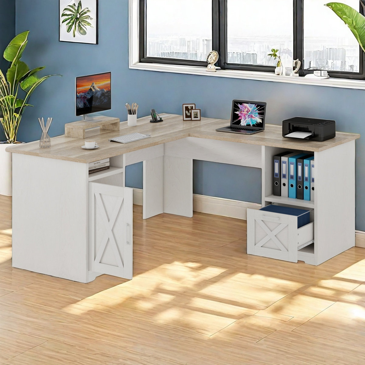 August Grove® L-Shaped Executive Desk With Power Outlet & Reviews | Wayfair