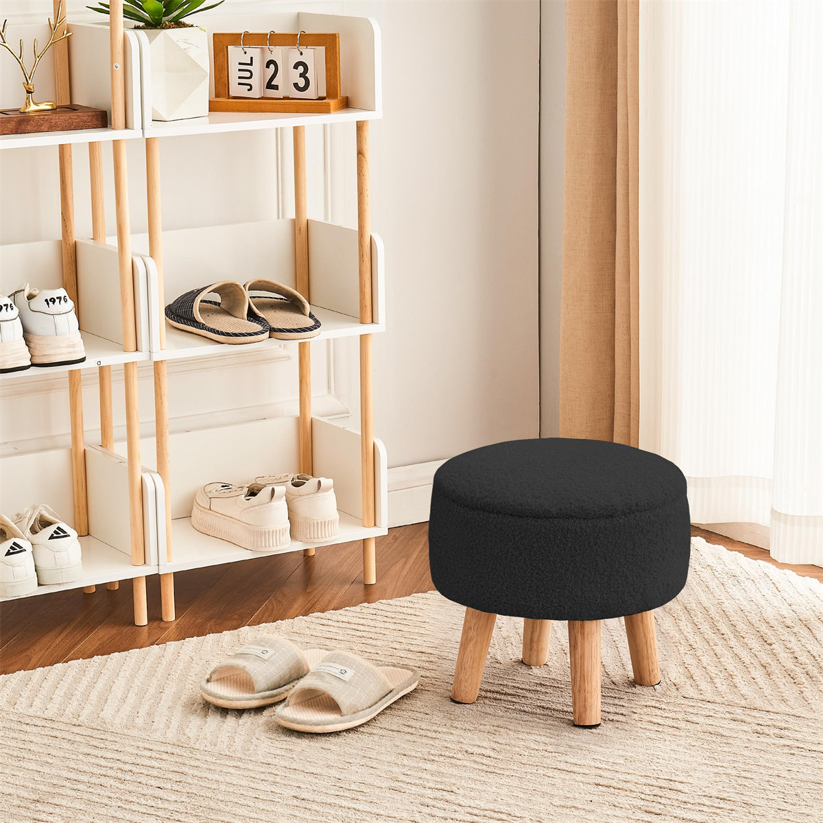 Latitude Run® Small Foot Stool Ottoman With Wood Legs, Teddy Velvet ...