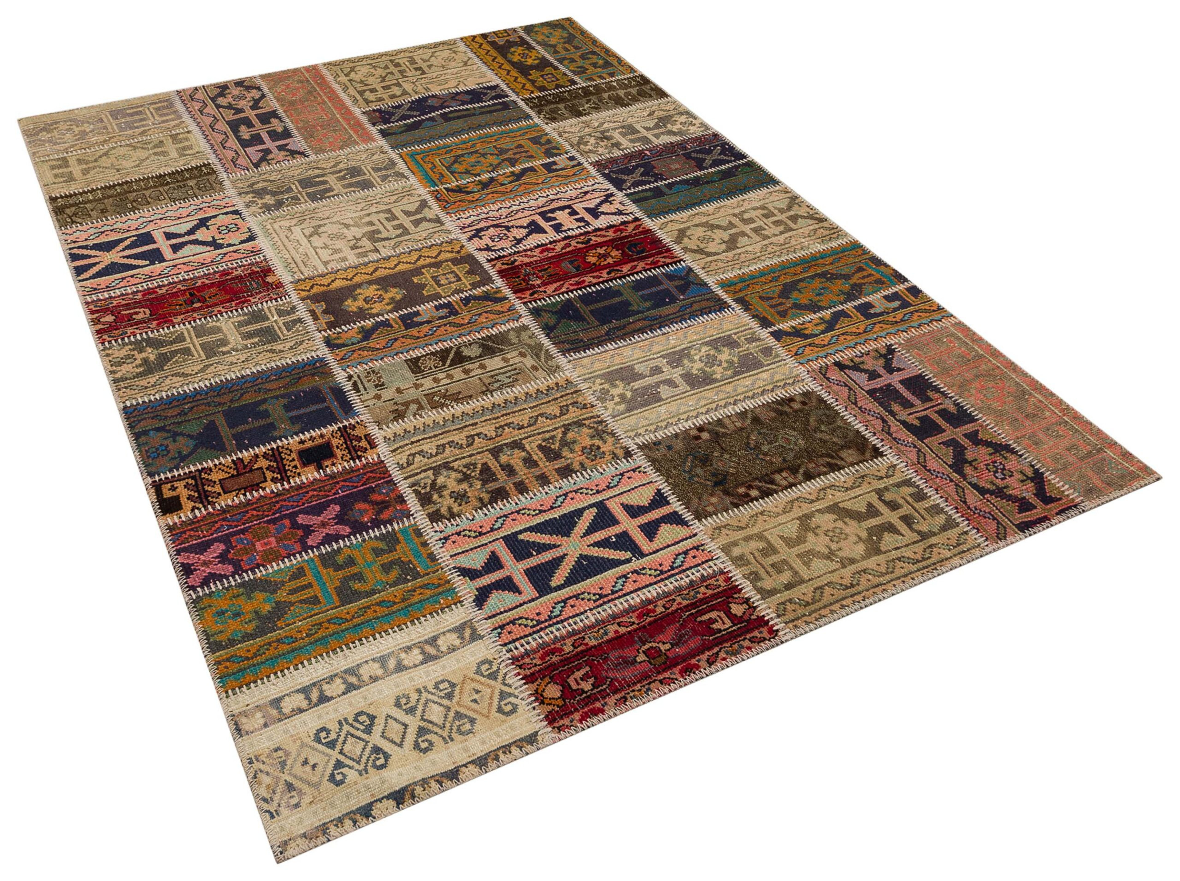 Isabelline Hull Patchwork Hand Woven Beige Brown Multicolor Rug | Wayfair