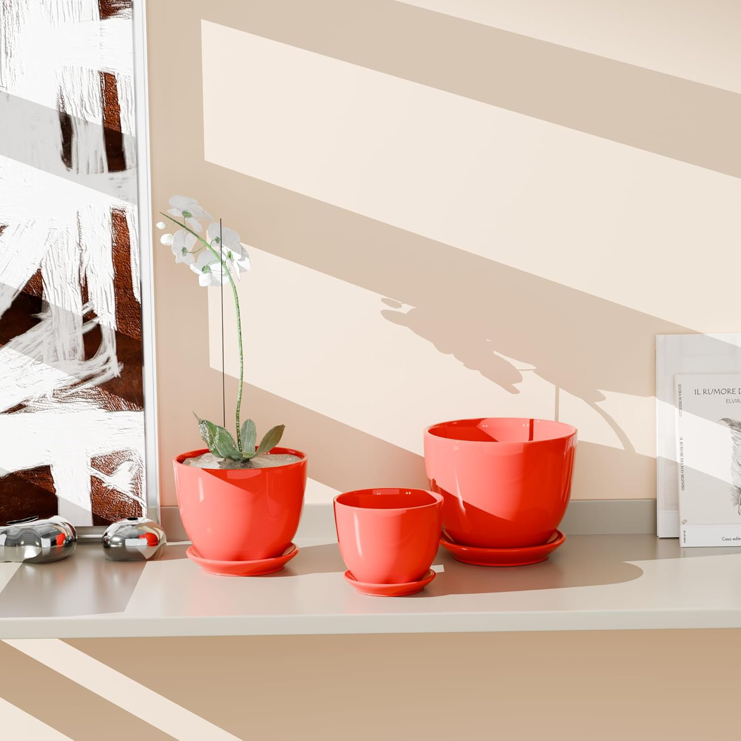 Ebern Designs Set Of 3 Red Ceramic Plant Pots (4"/5"/6") With Drainage ...