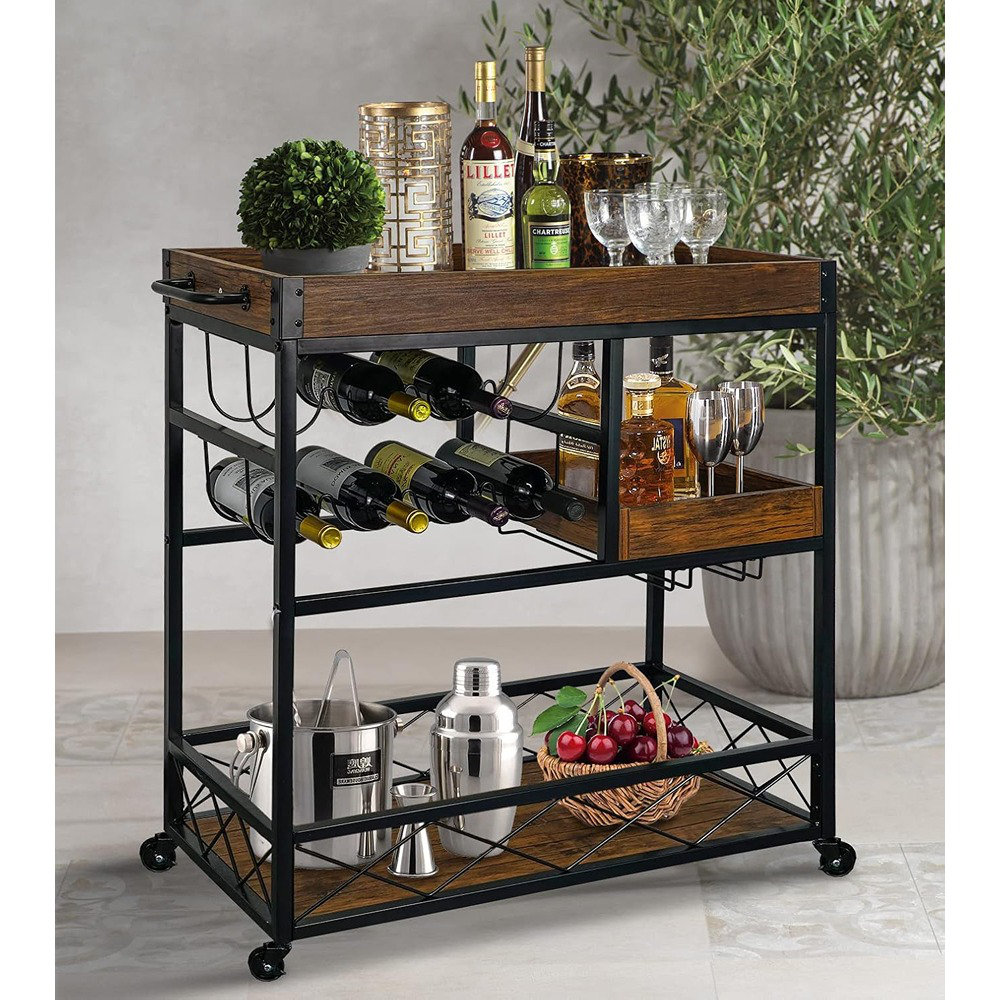 17 Stories Bar Cart Industrial Kitchen Serving Carts For Home 3 Tier ...