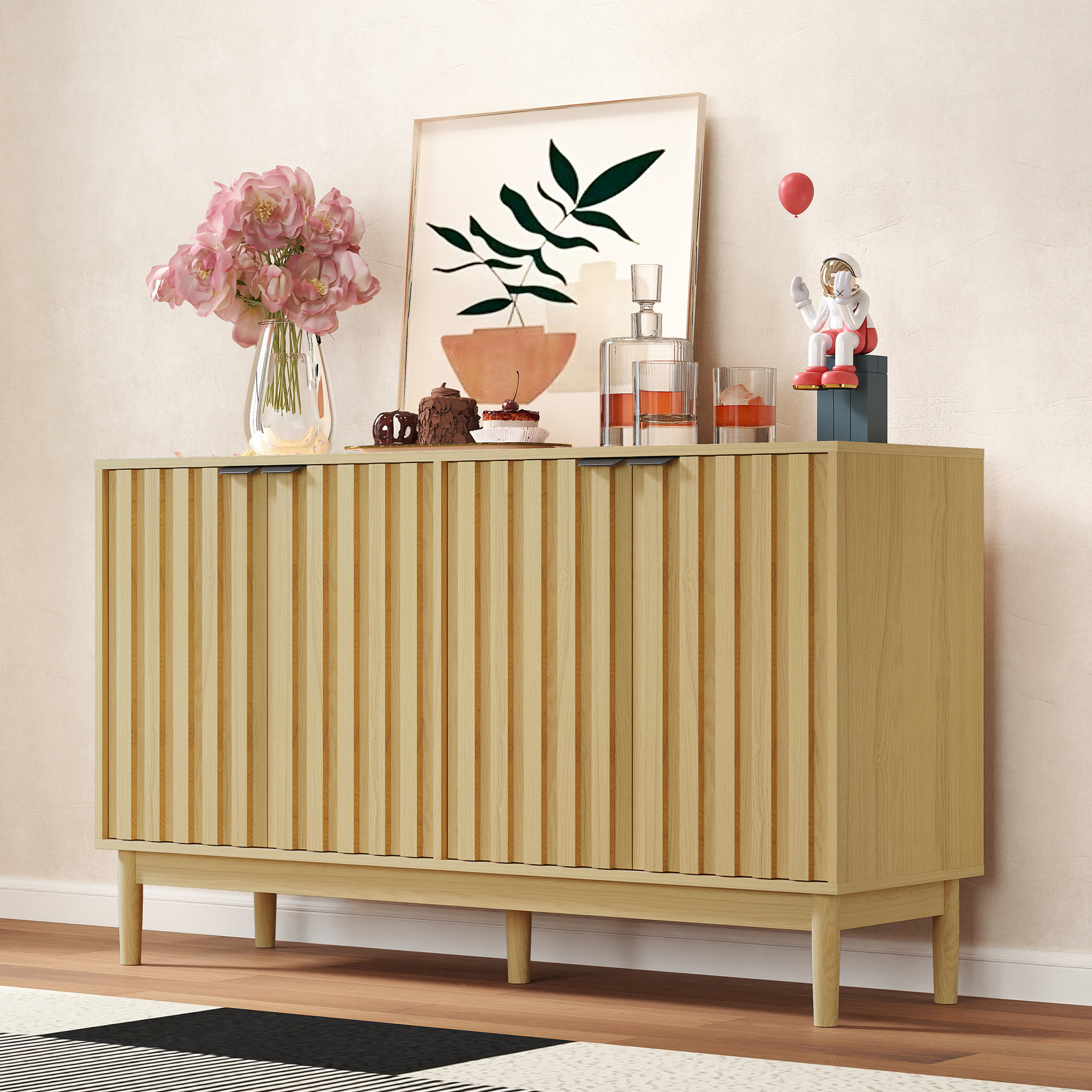 George Oliver 55" Fluted Sideboard Buffet with Adjustable Shelves and ...