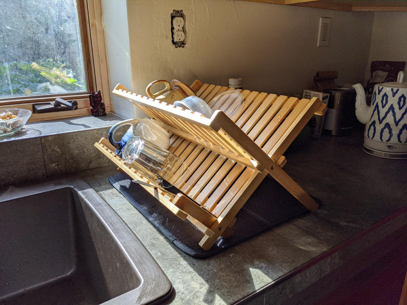 Gracie Oaks 2-Tier Foldable Dish Drainer Kitchen Plate Rack Bamboo Dish ...