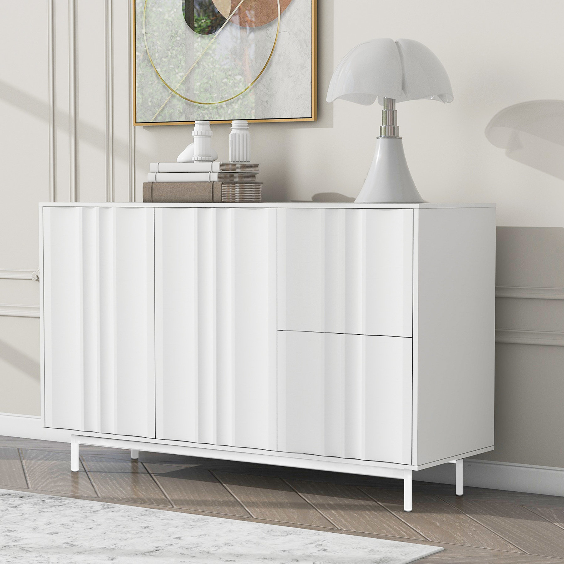 Ebern Designs Wave Pattern Storage Cabinet with 2 Doors and 2 Drawers | Wayfair