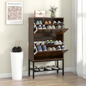 17 Stories Industrial Shoe Storage Cabinet With 2 Flip Drawers 1 Bottom ...