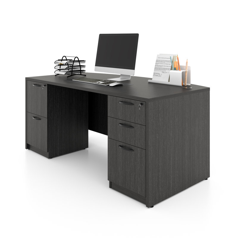 Inbox Zero Executive Desk With Two File Cabinets | Wayfair