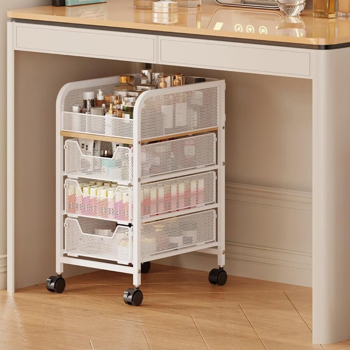 Hokku Designs Rolling Floor 4-Tier Makeup Organizer Cart With 3 Drawers ...