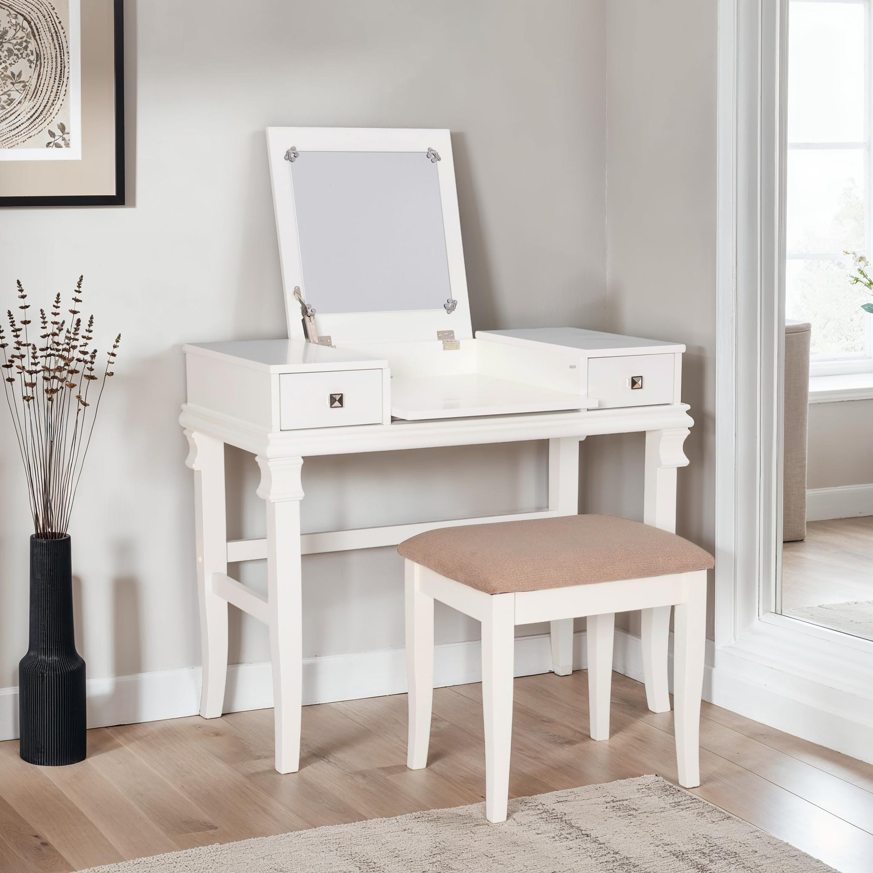 Alcott Hill Angela Vanity Set with Stool and Mirror & Reviews - Wayfair ...