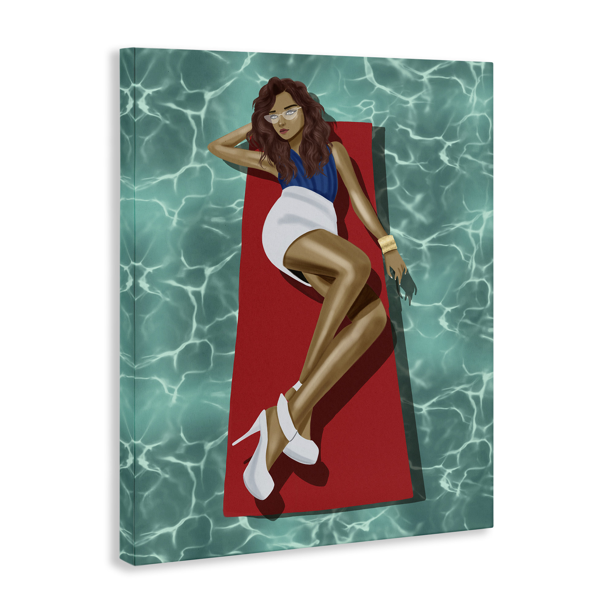 Highland Dunes Lounging on Pool Raft Canvas Wall Art by Saba Rauf | Wayfair
