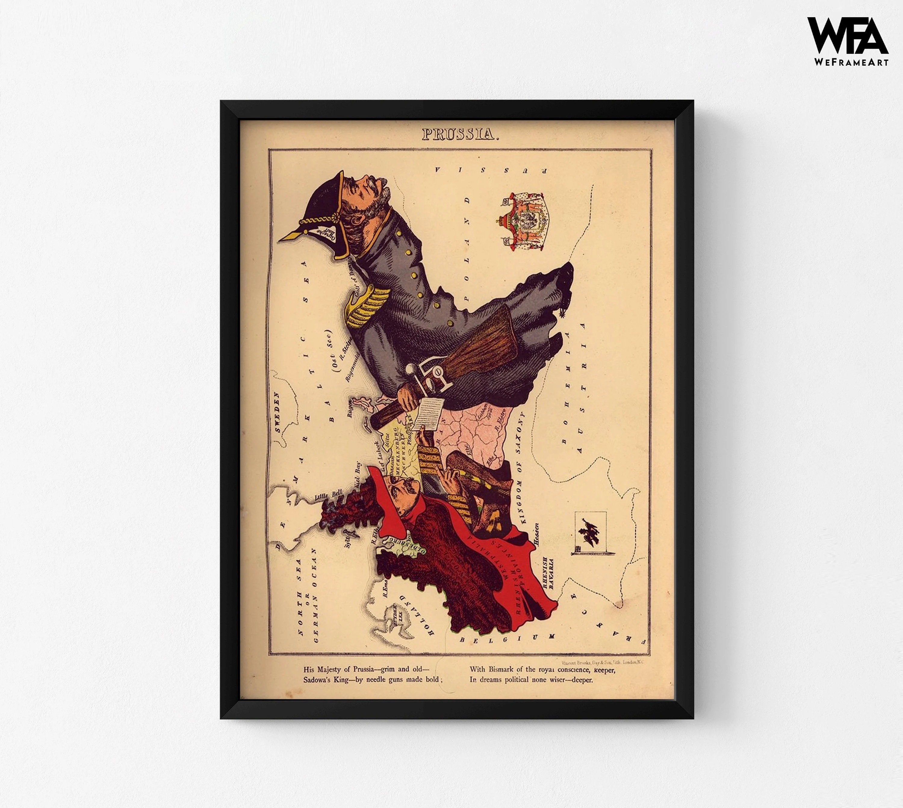 WeFrameArt Anthropomorphic Map Of Prussia, Old Prussia Map Print ...