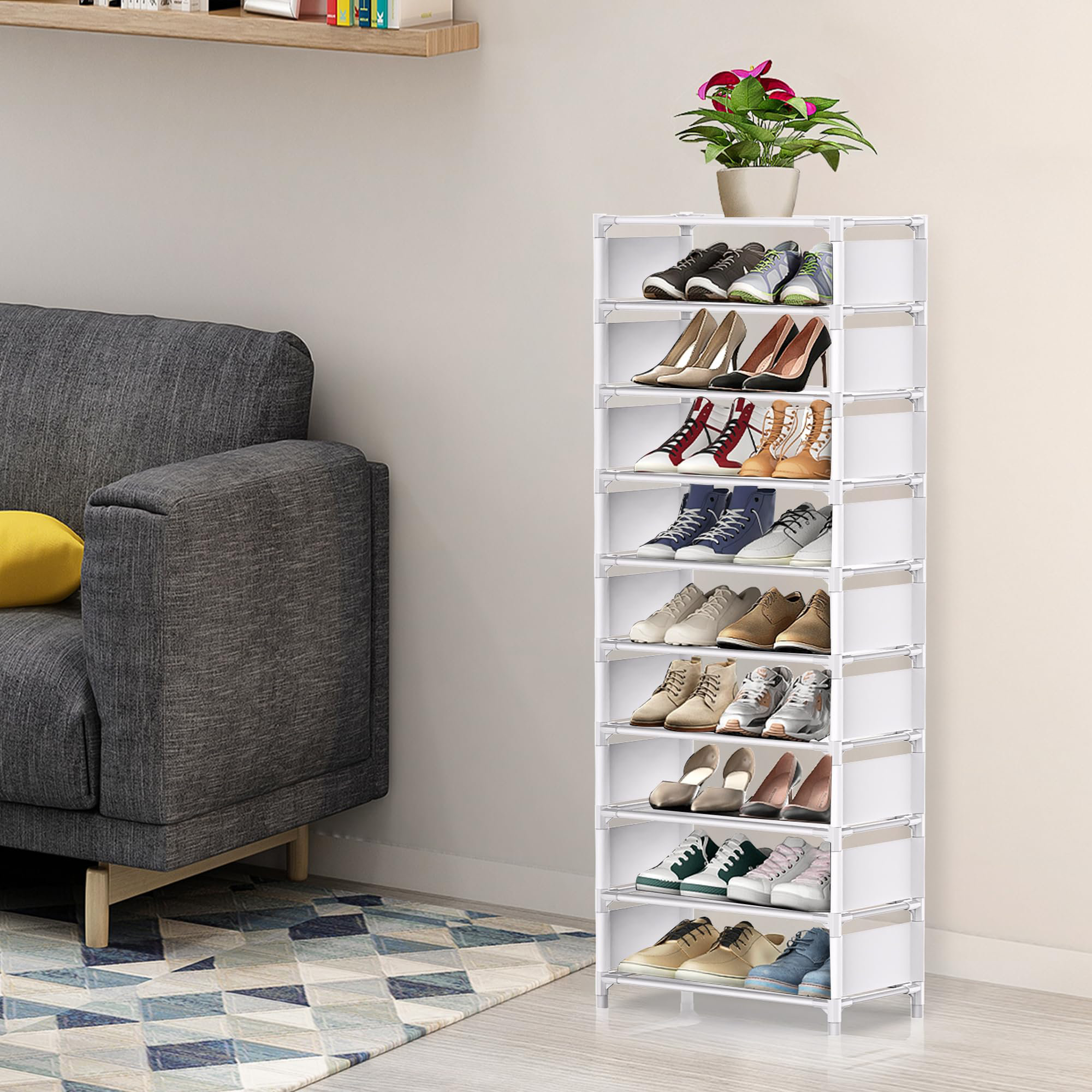 Rebrilliant 10 Tiers Shoe Rack, Tall Vertical Shoe Rack | Wayfair