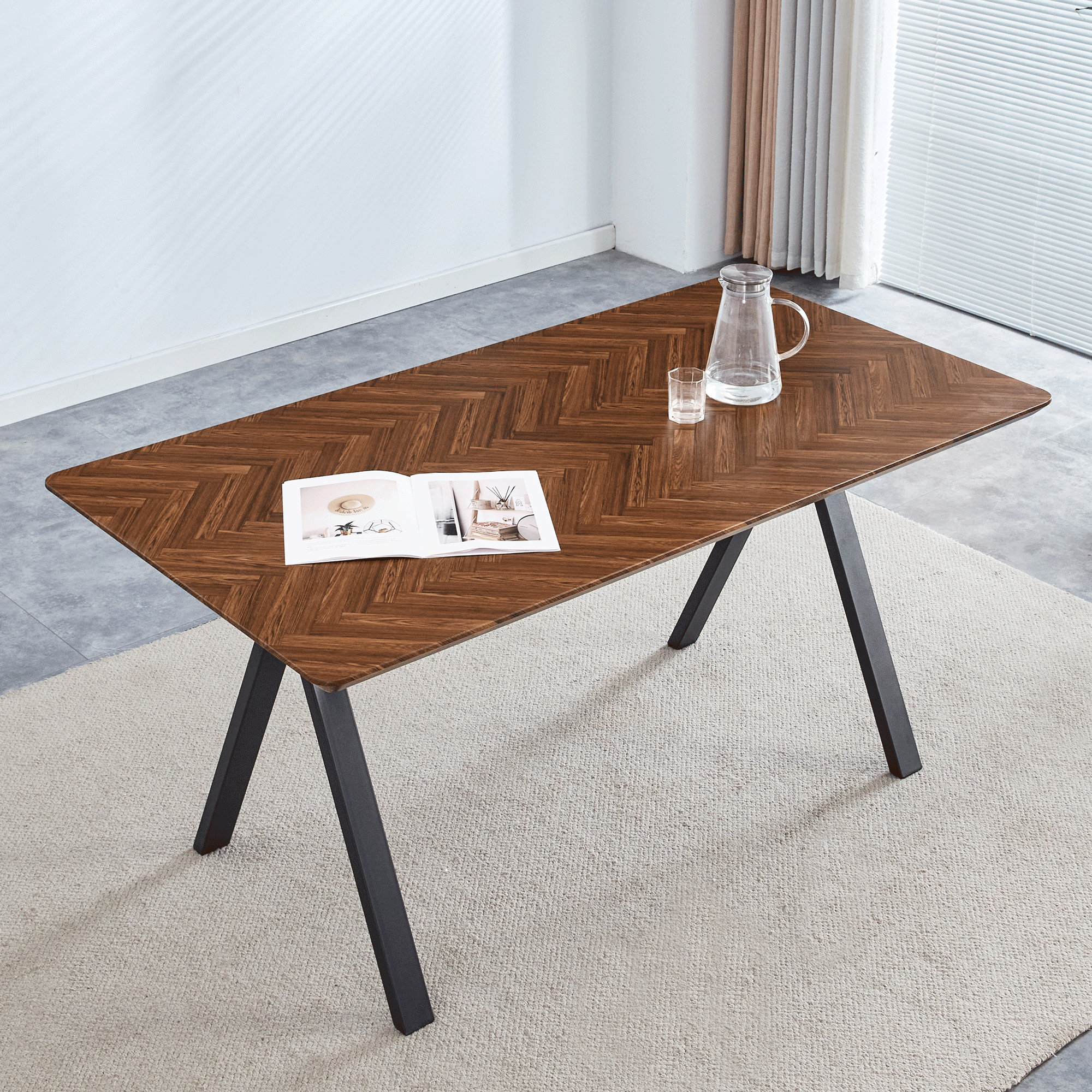 17 Stories 63''Lx33''W Metal Support Frame Dining Table, Mdf ...