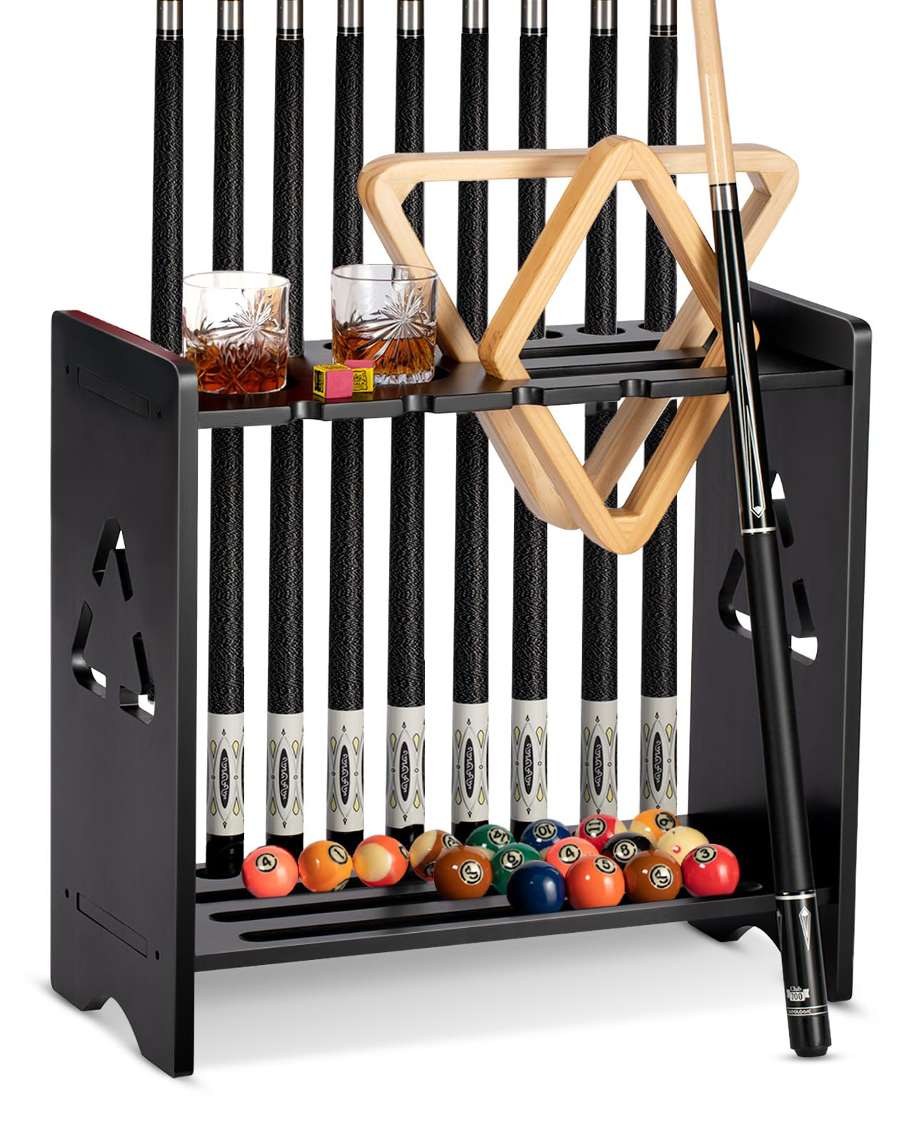 Crestone Pool Cue Stick Holder，Floor Stand Billiards Pool Cue Rack Oak ...