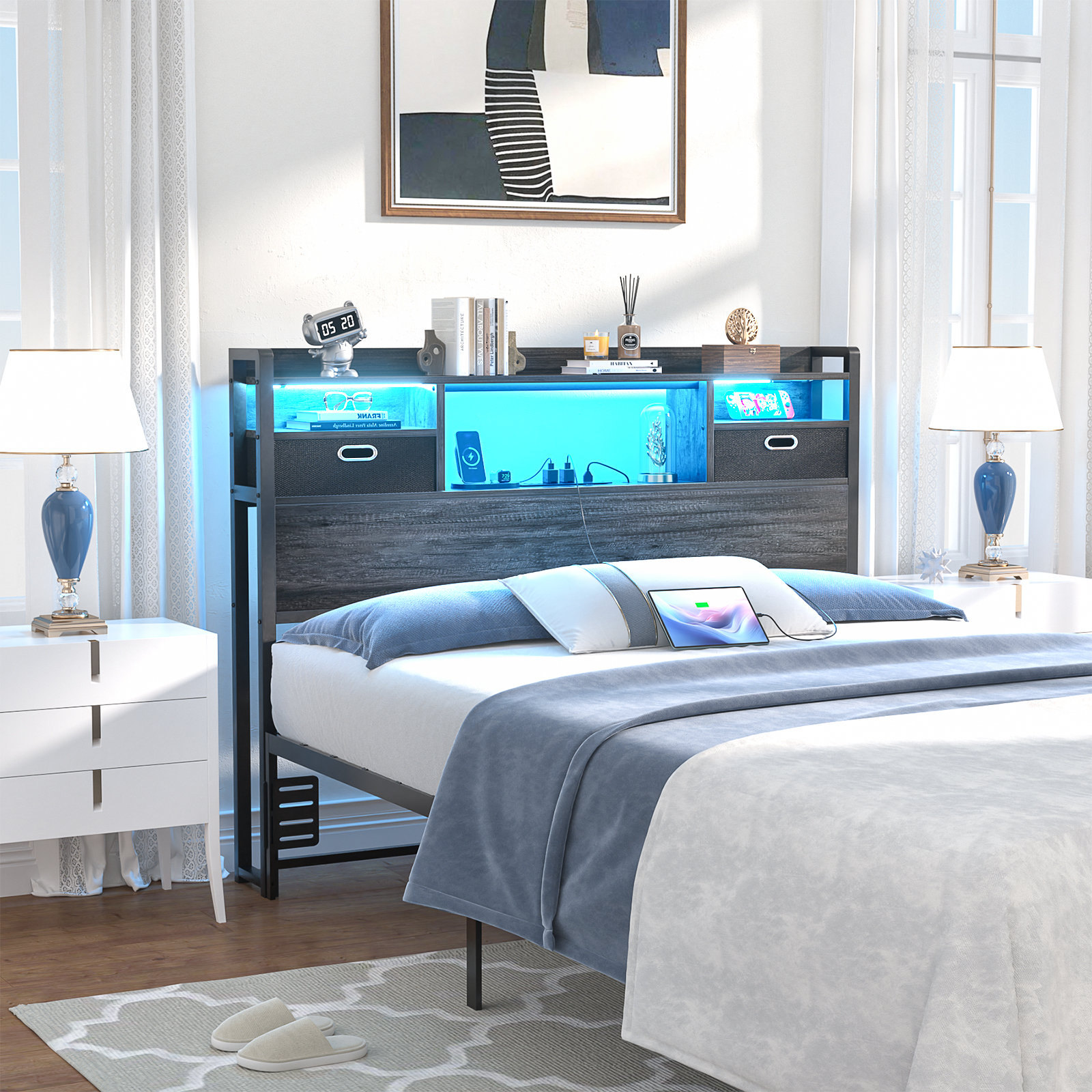 Wrought Studio™ 45.3" H Metal Storage Headboards With Cloth Darwers ...