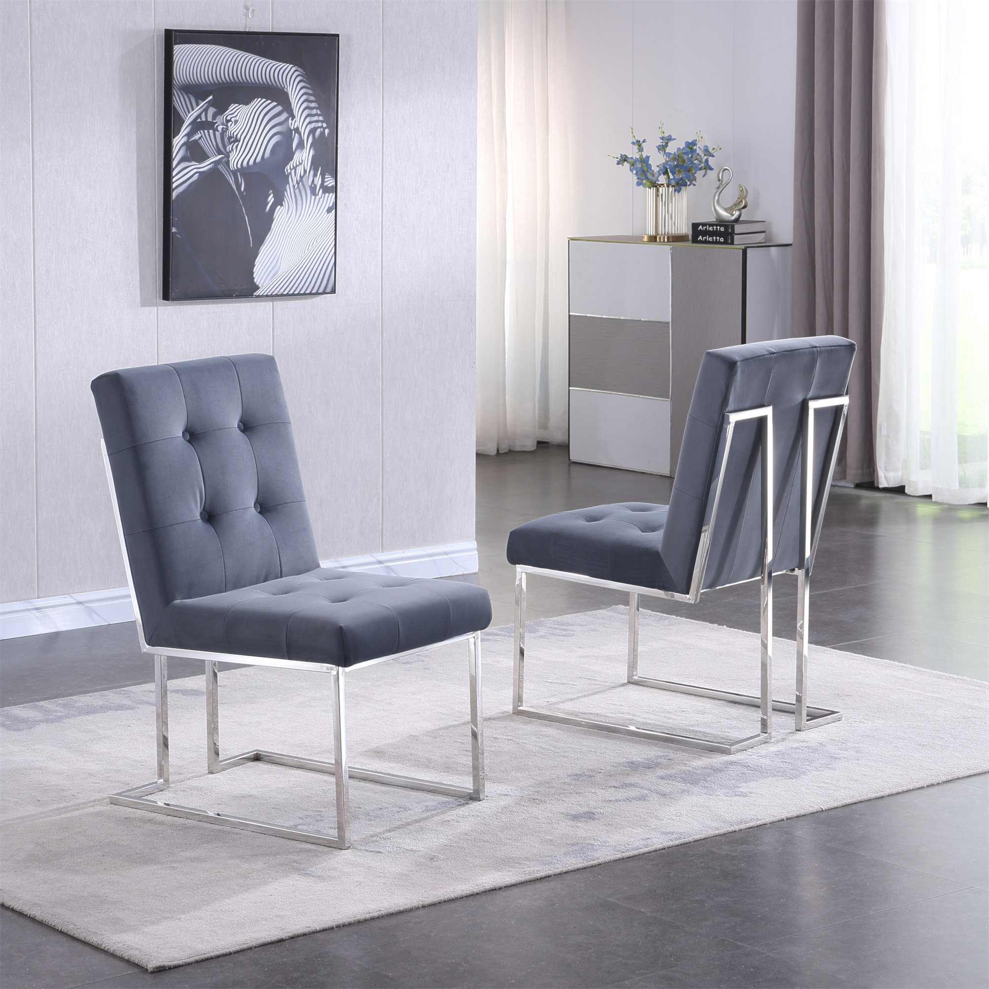 Everly Quinn Luxurious Velvet Dining Chair Set With Stylish Stainless ...