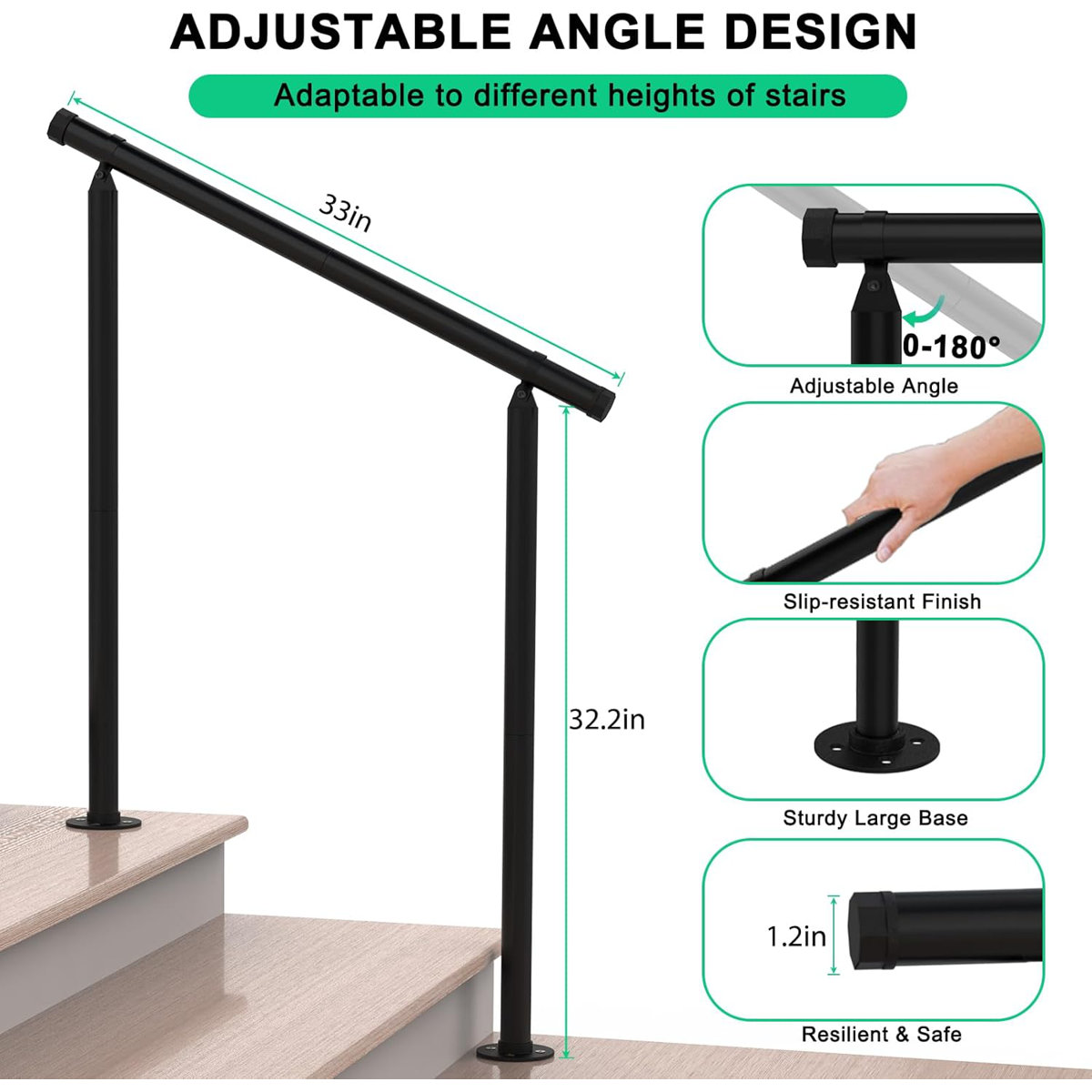 Elaine Mercure 2 Pack Handrails For Outdoor Steps,2 To 3 Steps Handrail ...