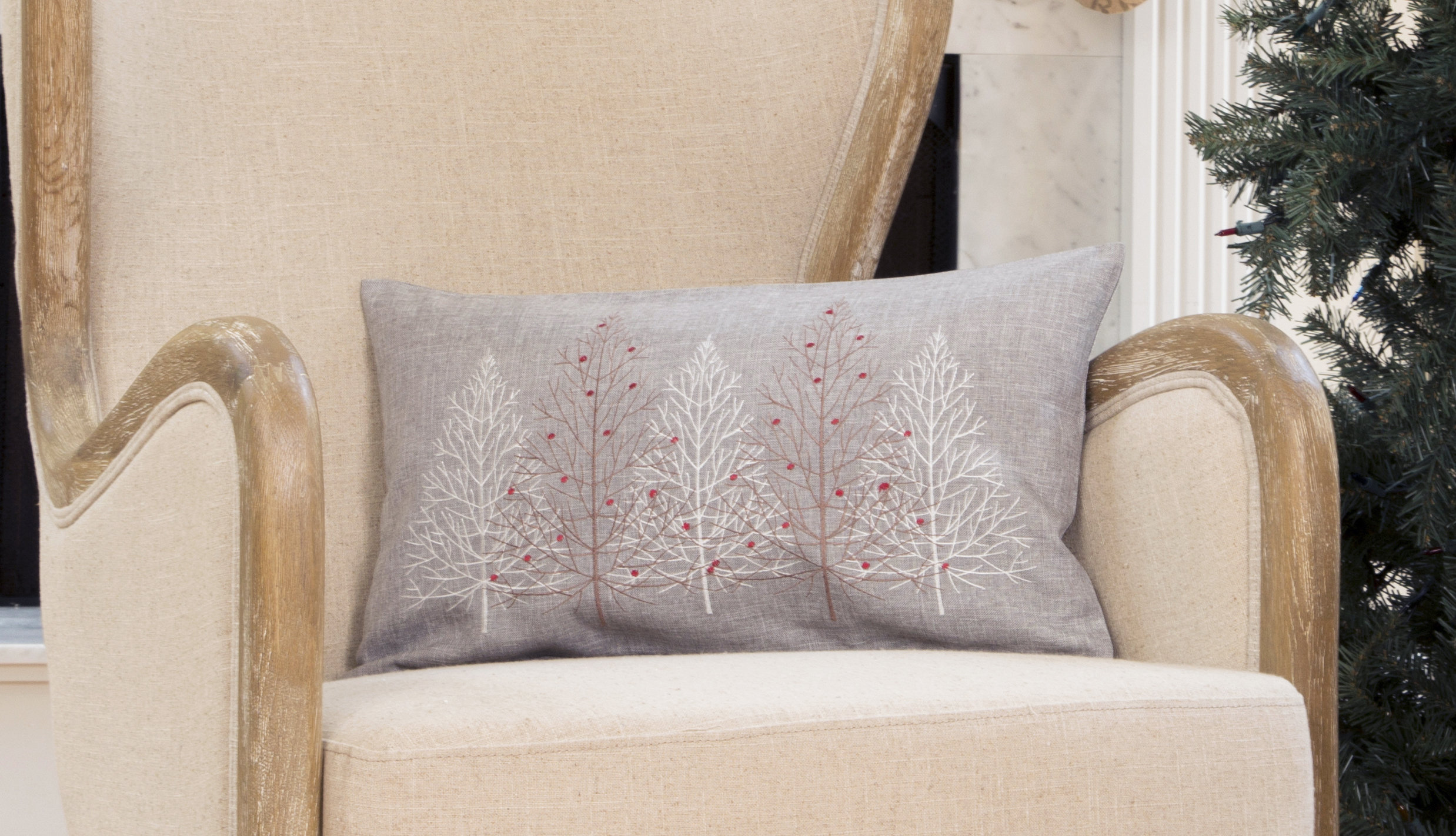 Manor Luxe Festive Trees Embroidered Christmas Pillow, 12 By 20-Inch ...