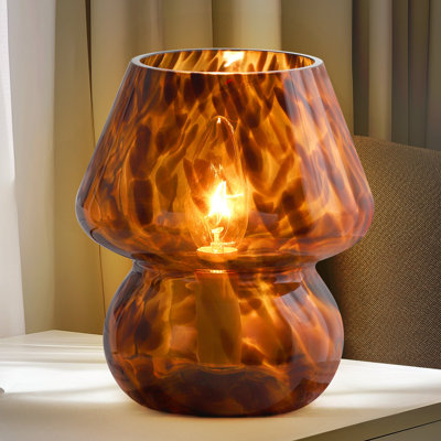 Wrought Studio 8" Glass Mushroom Lamp, Brown Tortoise, Glossy Finish ...
