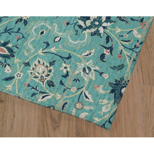 Charlton Home® Jayme Performance Teal/Blue/Ivory Rug | Wayfair