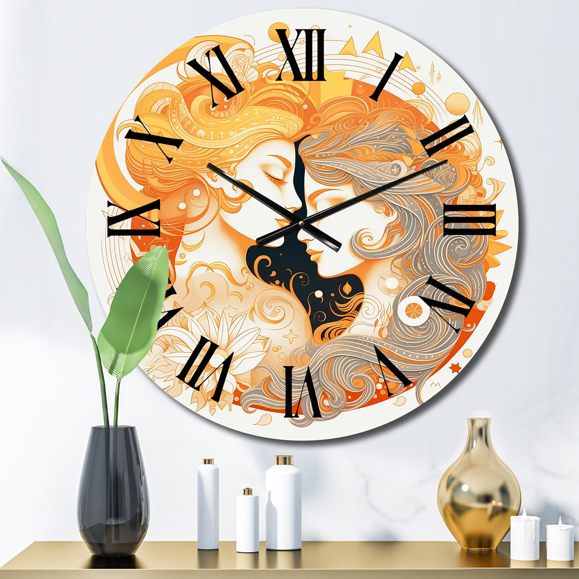 Design Art Couple Kissing In The Sun Retro Illustration II Metal Wall ...