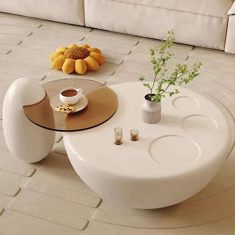 Orren Ellis Dantas Round Cute Cream Coffee Table for Living Romm ...