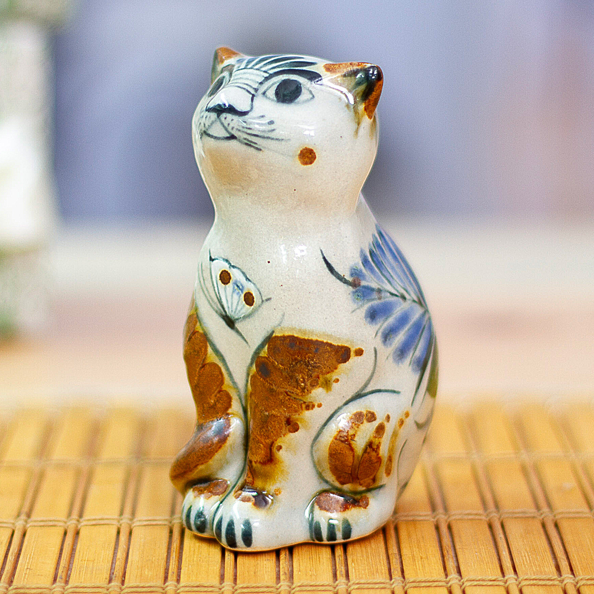Astoria Grand Handmade Traditional Cat With Dove Ceramic Figurine | Wayfair