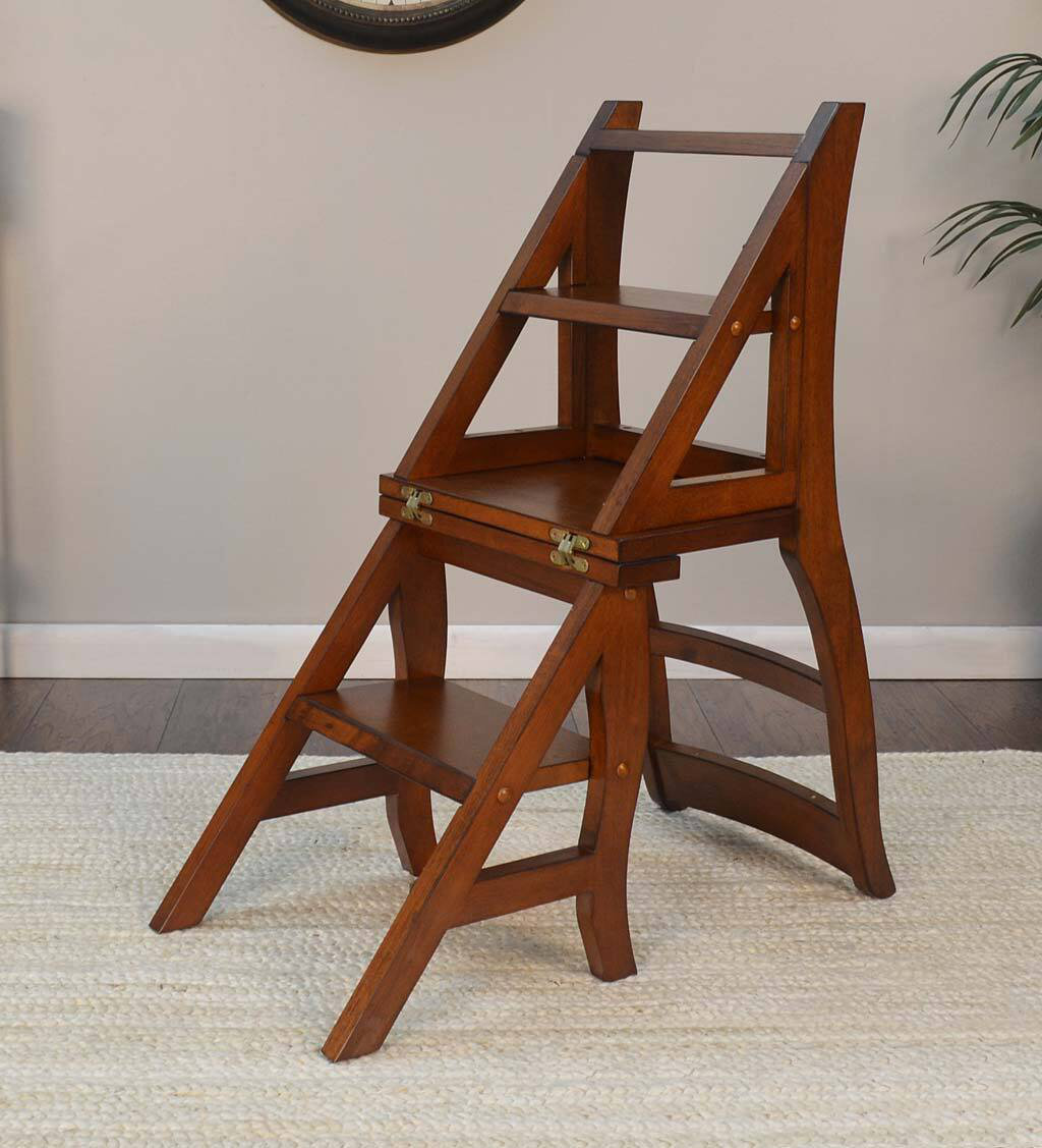 Plow & Hearth 3 - Step Wood Folding Small Step Ladder & Reviews | Wayfair