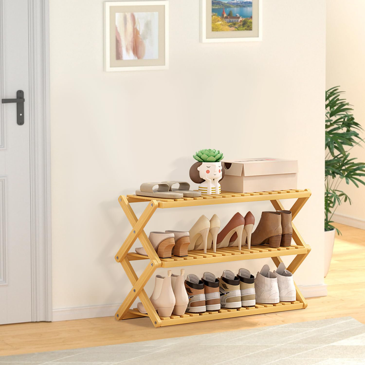 Union Rustic Folding Shoe Racks Bamboo Closet Shoe Rack 3-4 Tiers ...