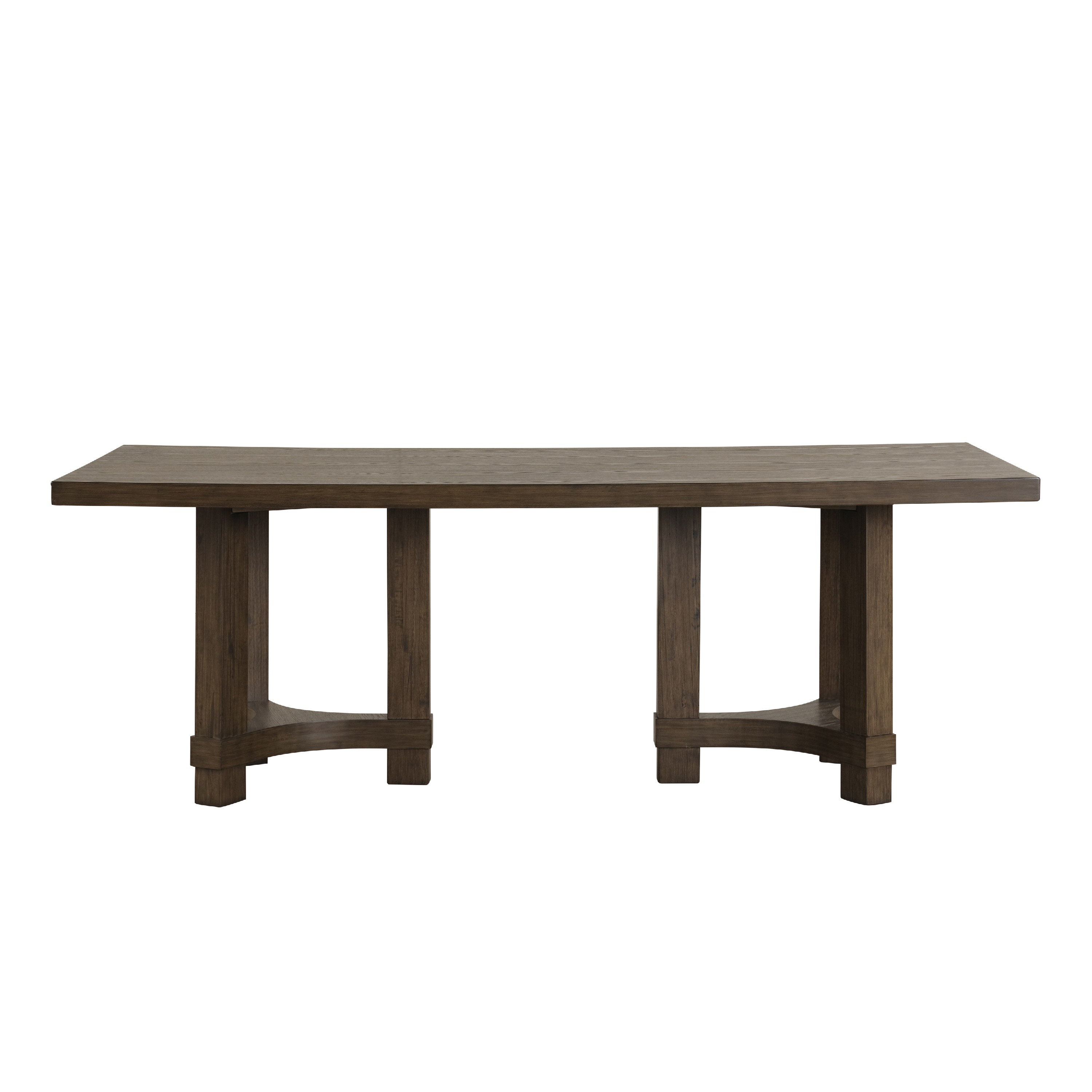 Benjara Cora Dining Table, 84 Inch Rectangular Top, Walnut Brown Pedestal Base | Wayfair