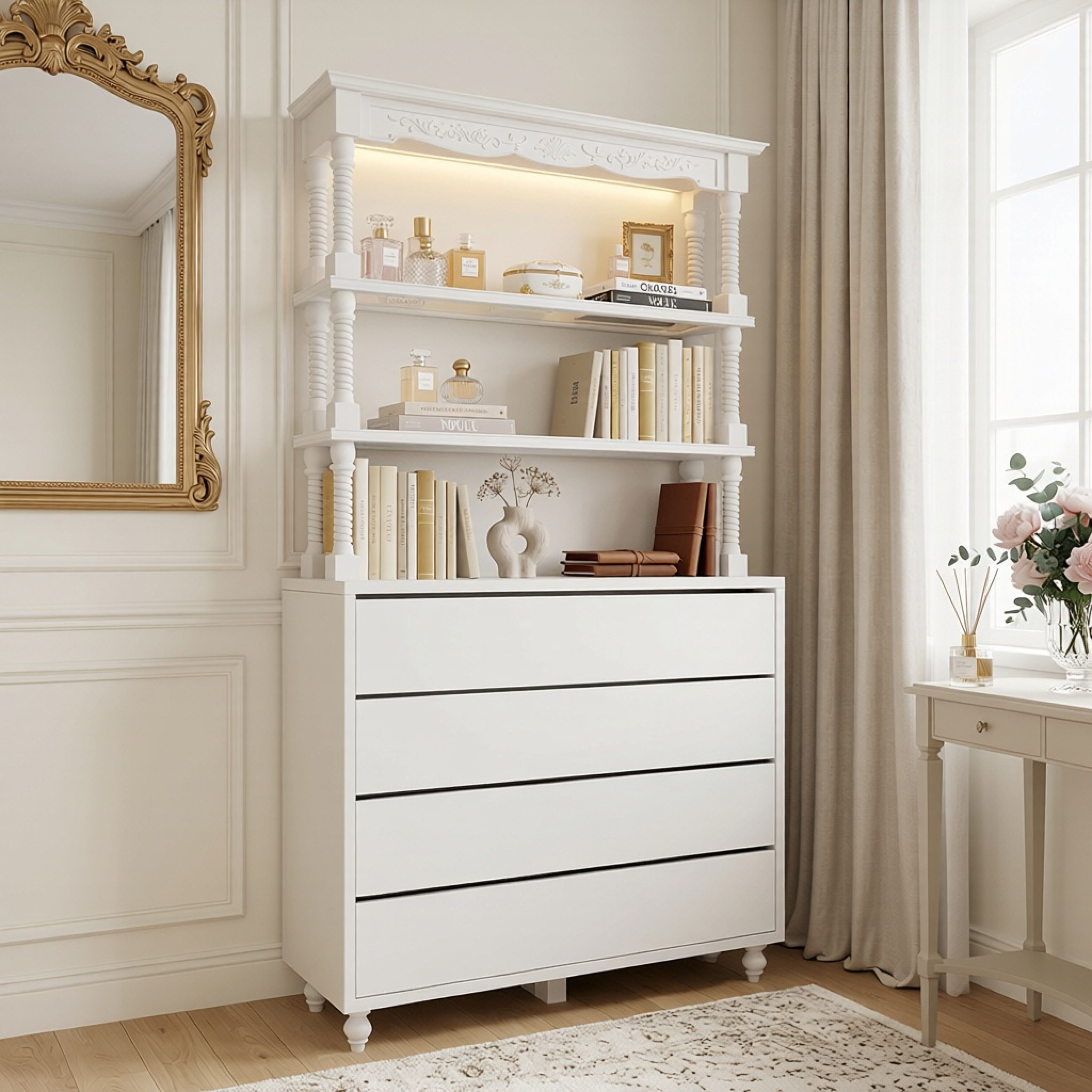 Wrought Studio™ Elegant White Storage Cabinet With LED Lighting & 4 ...