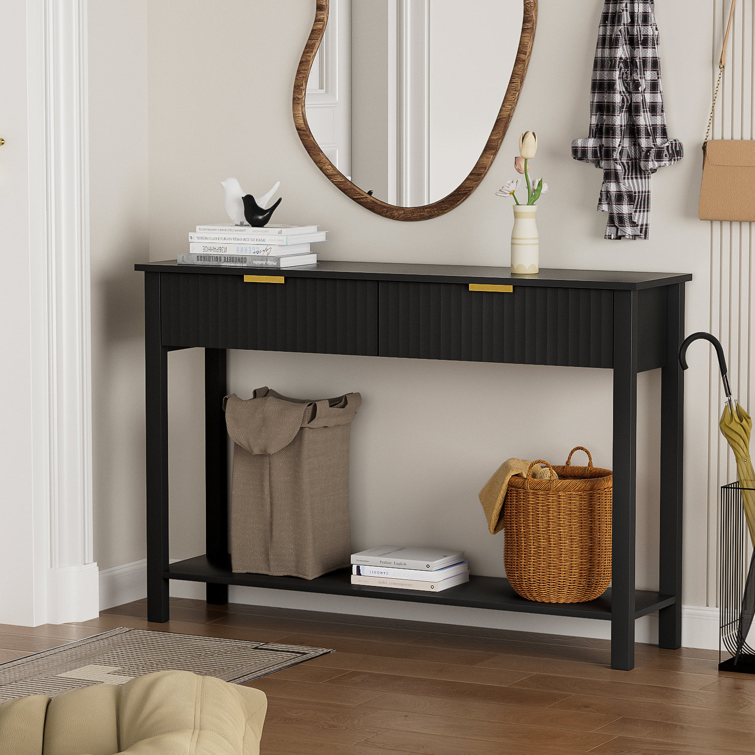 Lark Manor 47.2" Console Table With 2 Drawers And Gold Handles, Narrow ...