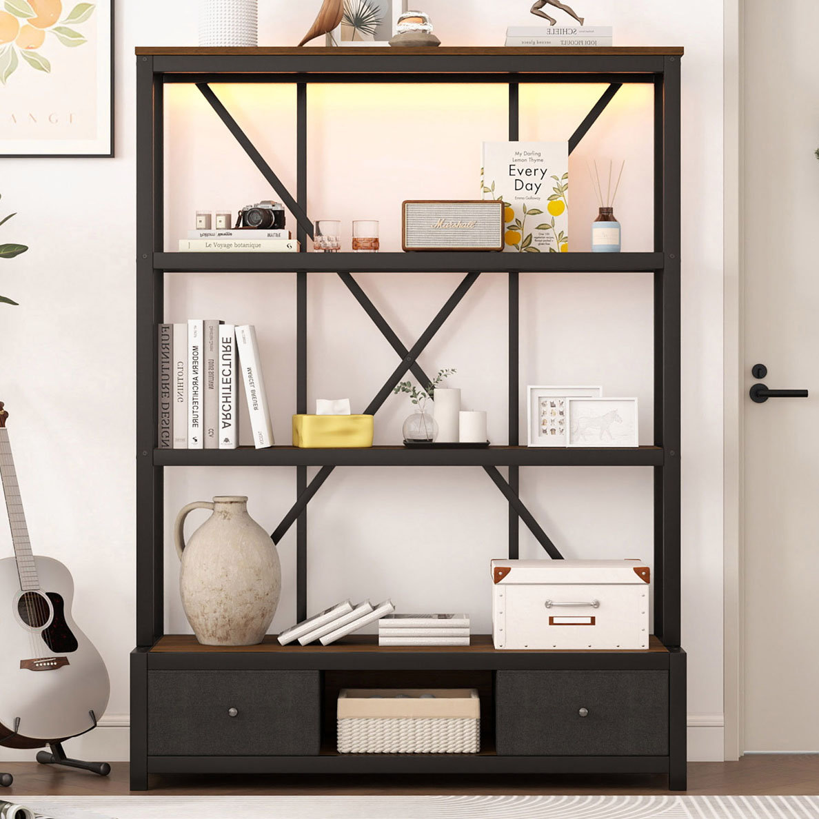 17 Stories 3-Shelf Metal Bookcase with Drawers for Home Office | Wayfair