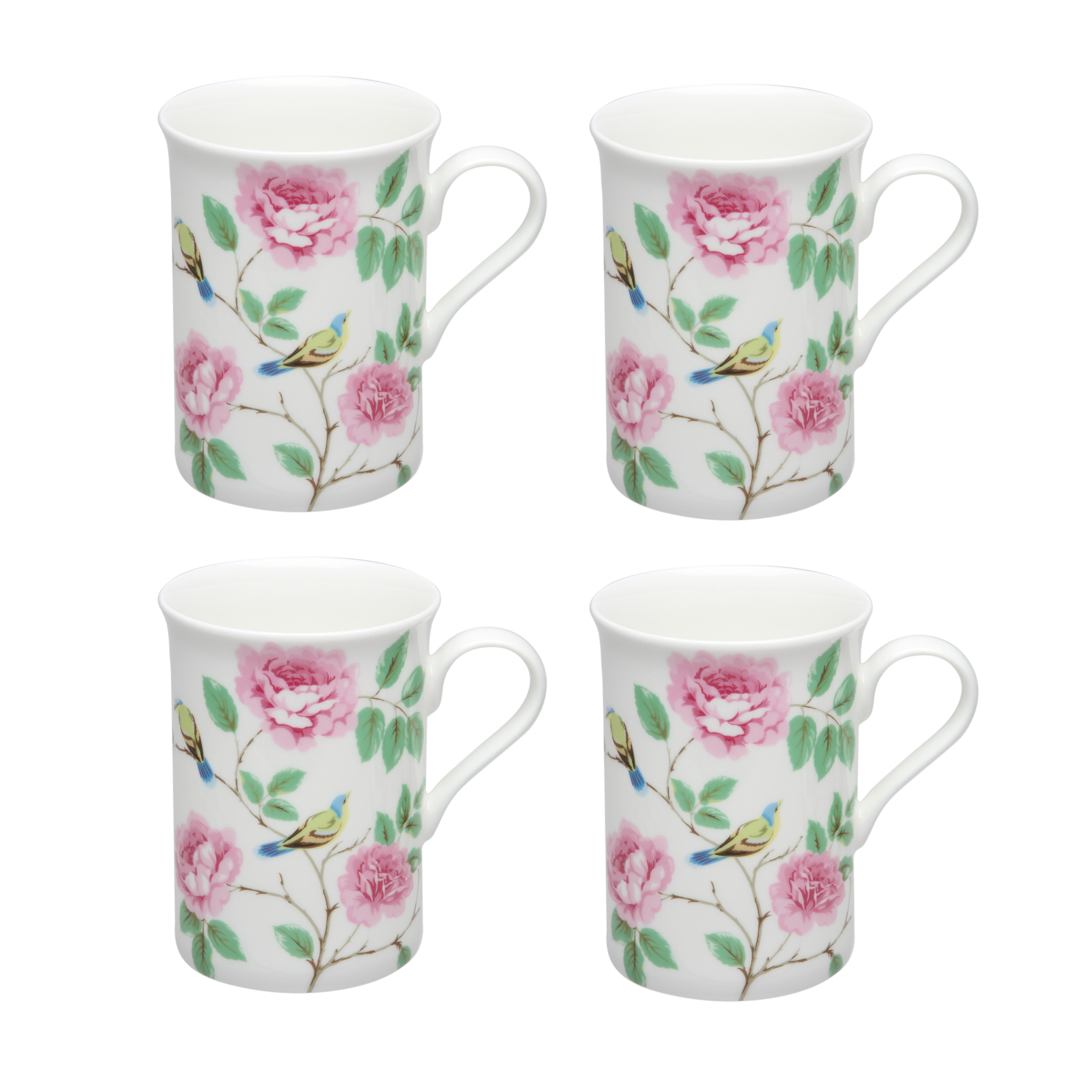 Grace's Tea Ware Happy Birds Rambling Roses Bone China Mug, Set Of 4 ...