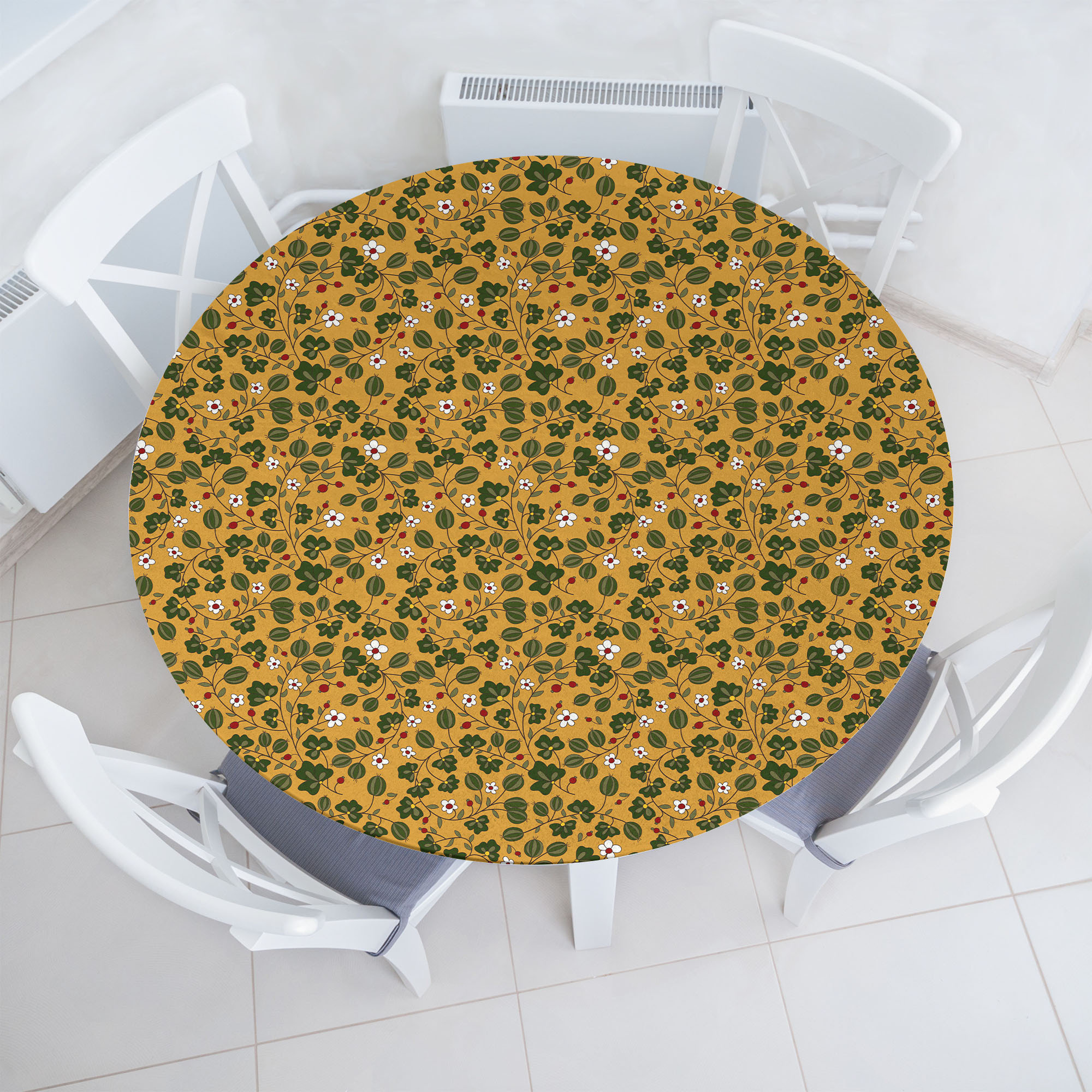 Mercer41 Floral Fitted Round Tablecloth Diameter Apricot Hunter Green ...