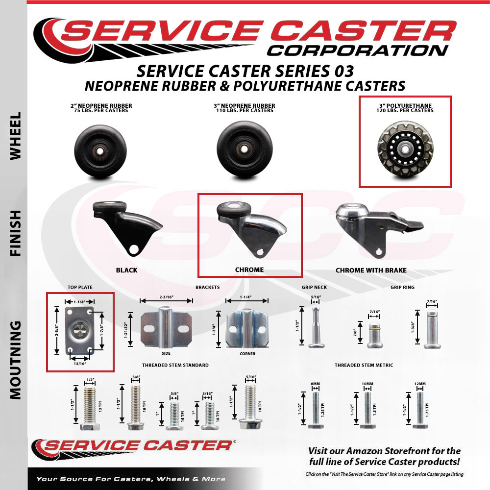 Service Caster Bright Chrome Polyurethane Caster | Wayfair