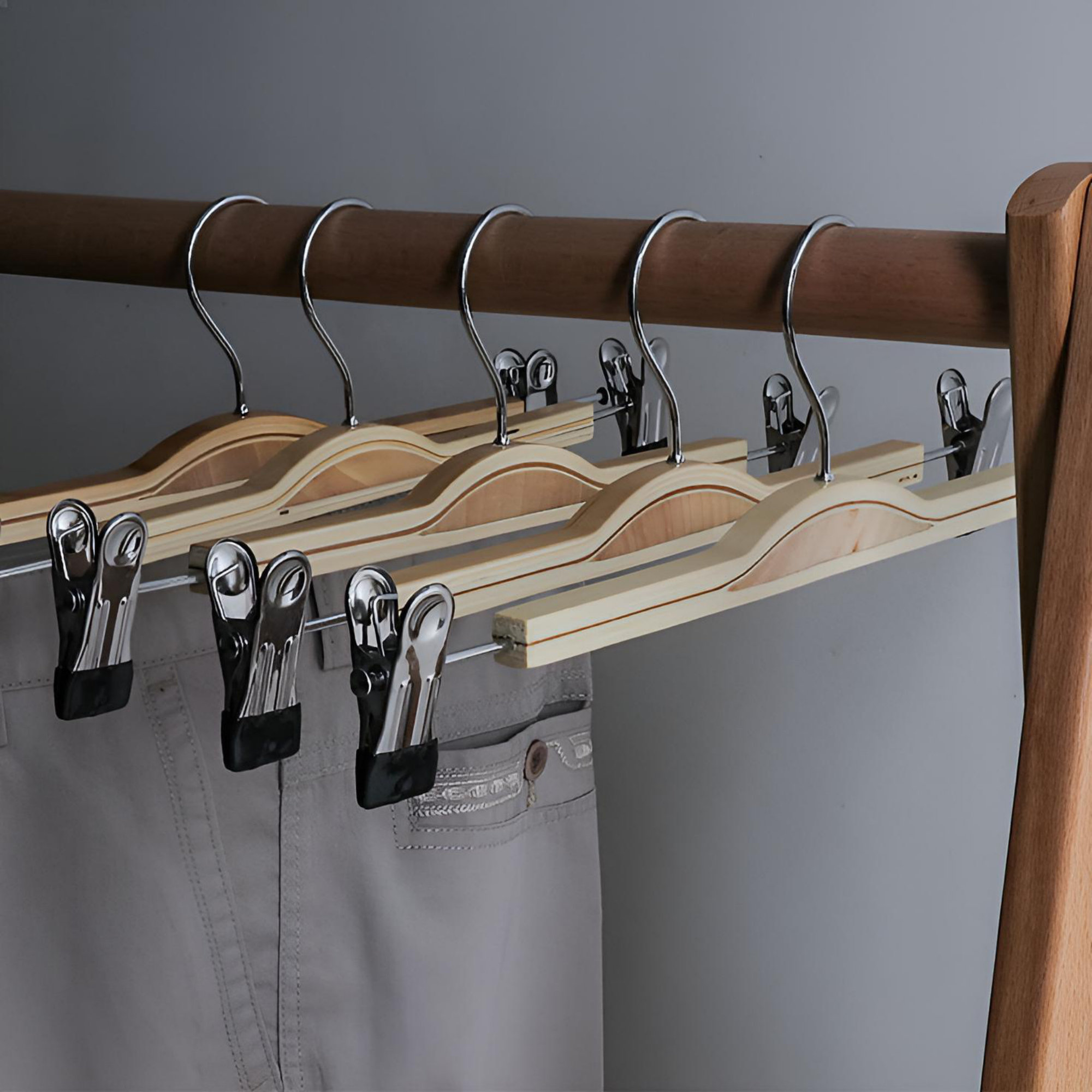 Hokku Designs Solid Wood Pant Hangers - No Crease Wardrobe Solution ...