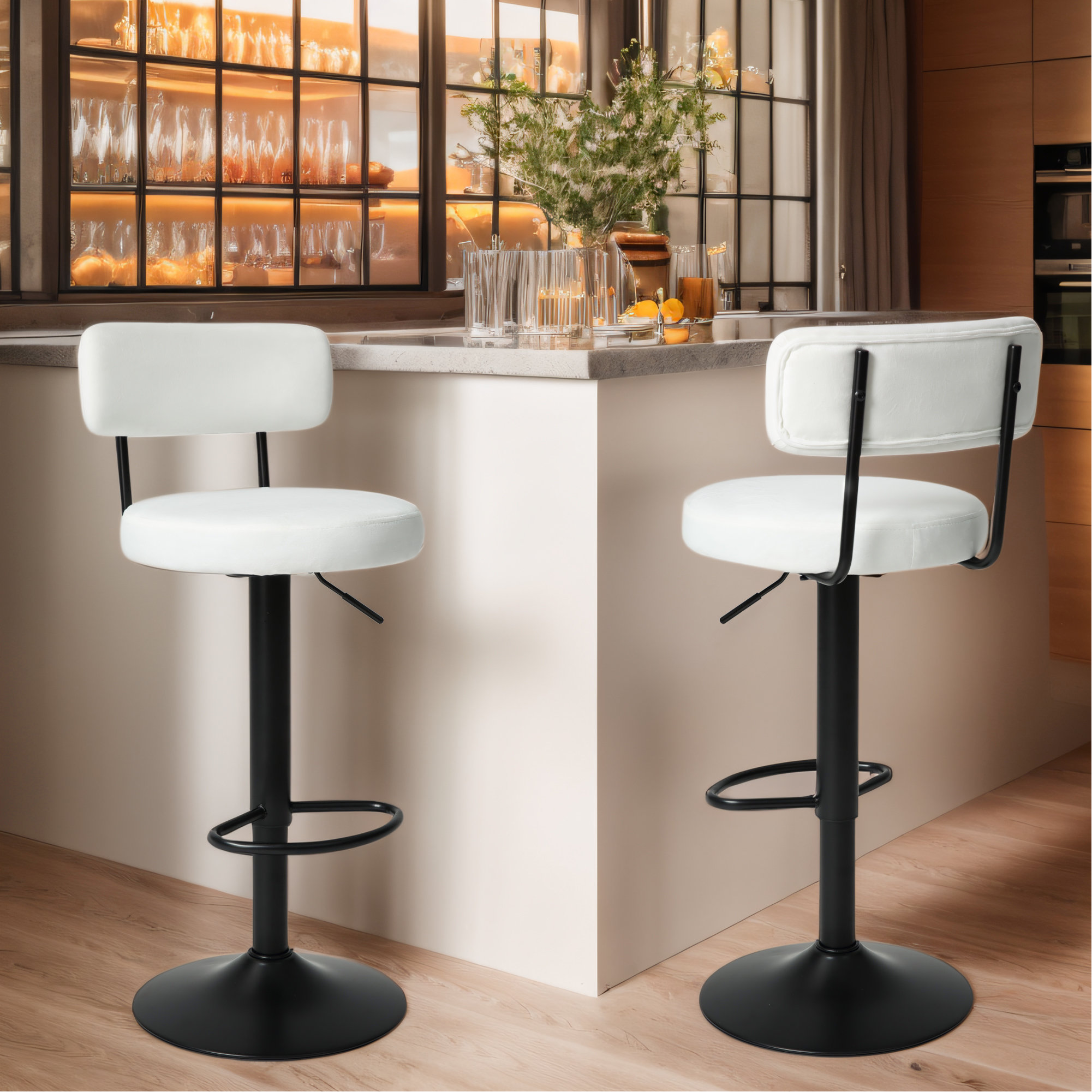 Ivy Bronx Two Pieces Bar Stools, Upholstered Counter Height Bar Stools ...