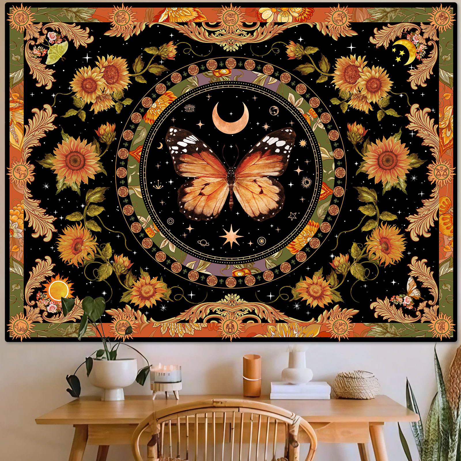 PET SUPPLY PLUS INC Butterfly Floral Tapestry Vintage Indie Boho Flower Tapestries For Bedroom ...