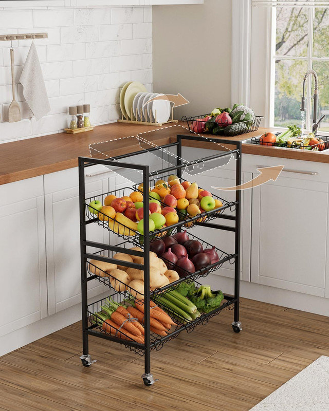 Prep & Savour 4-Tier Black Metal Kitchen Storage Cart - 25.2''W Rolling ...