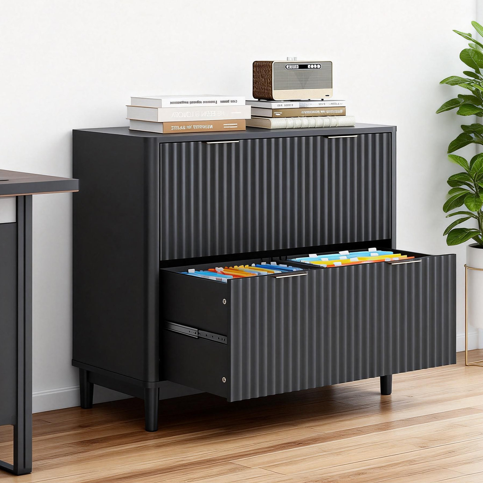 Winado 2 Drawer Fluted Wooden File Cabinet Wide Drawer Design & Reviews ...