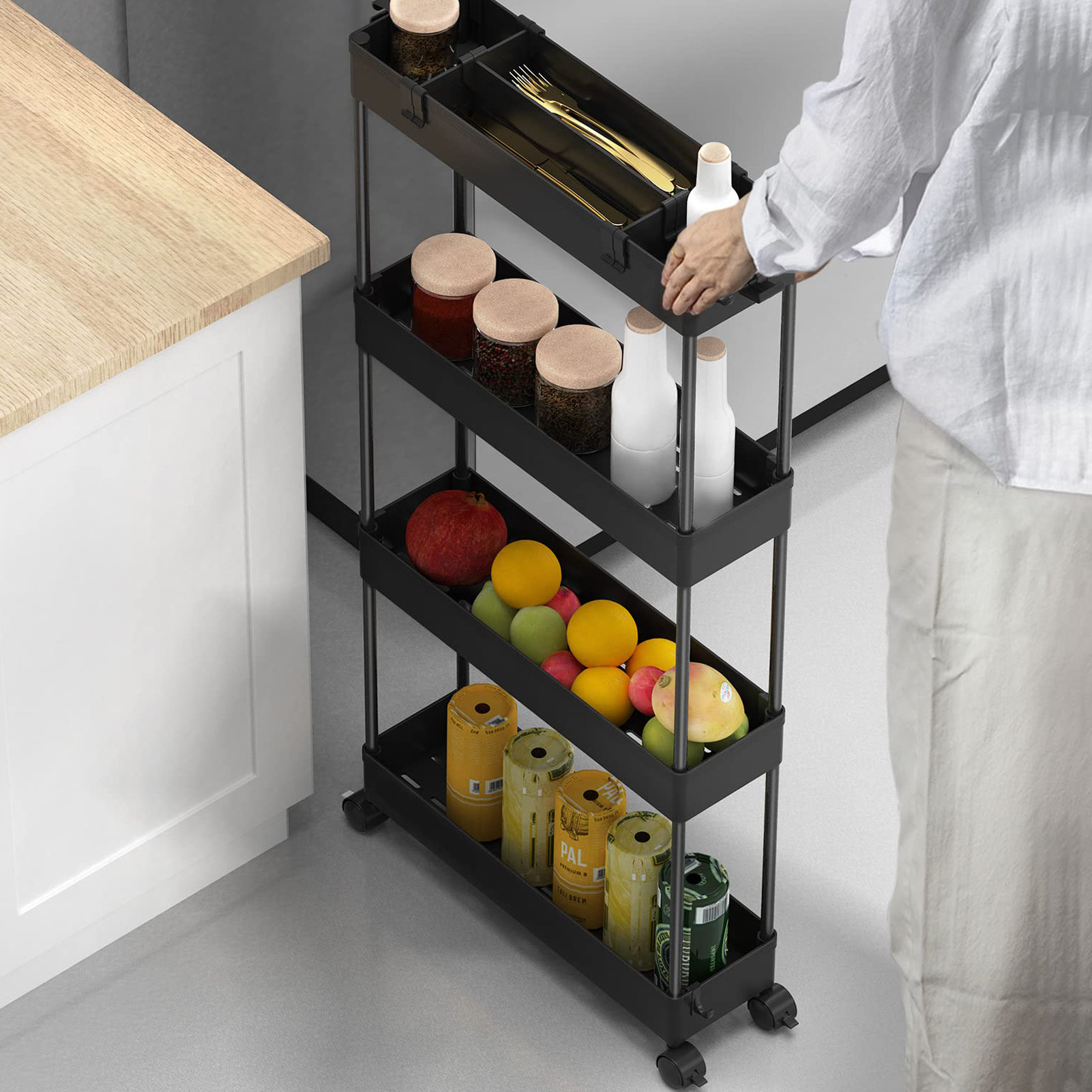Rebrilliant Slim Storage Cart 4 Tier, Storage Organizer Rolling Utility ...