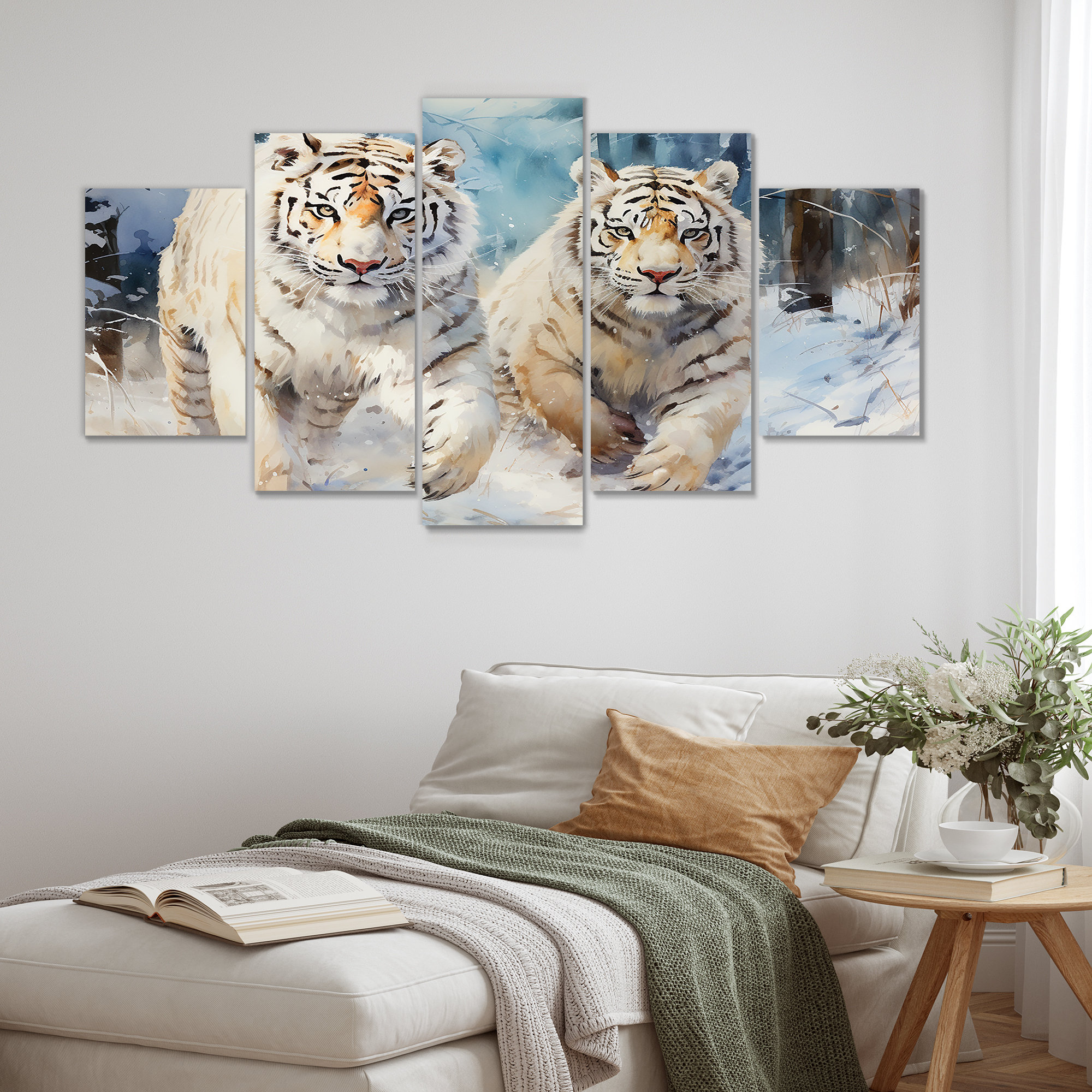 Dakota Fields White Tigers Playing In The Snow IV - Tiger Multipanel ...