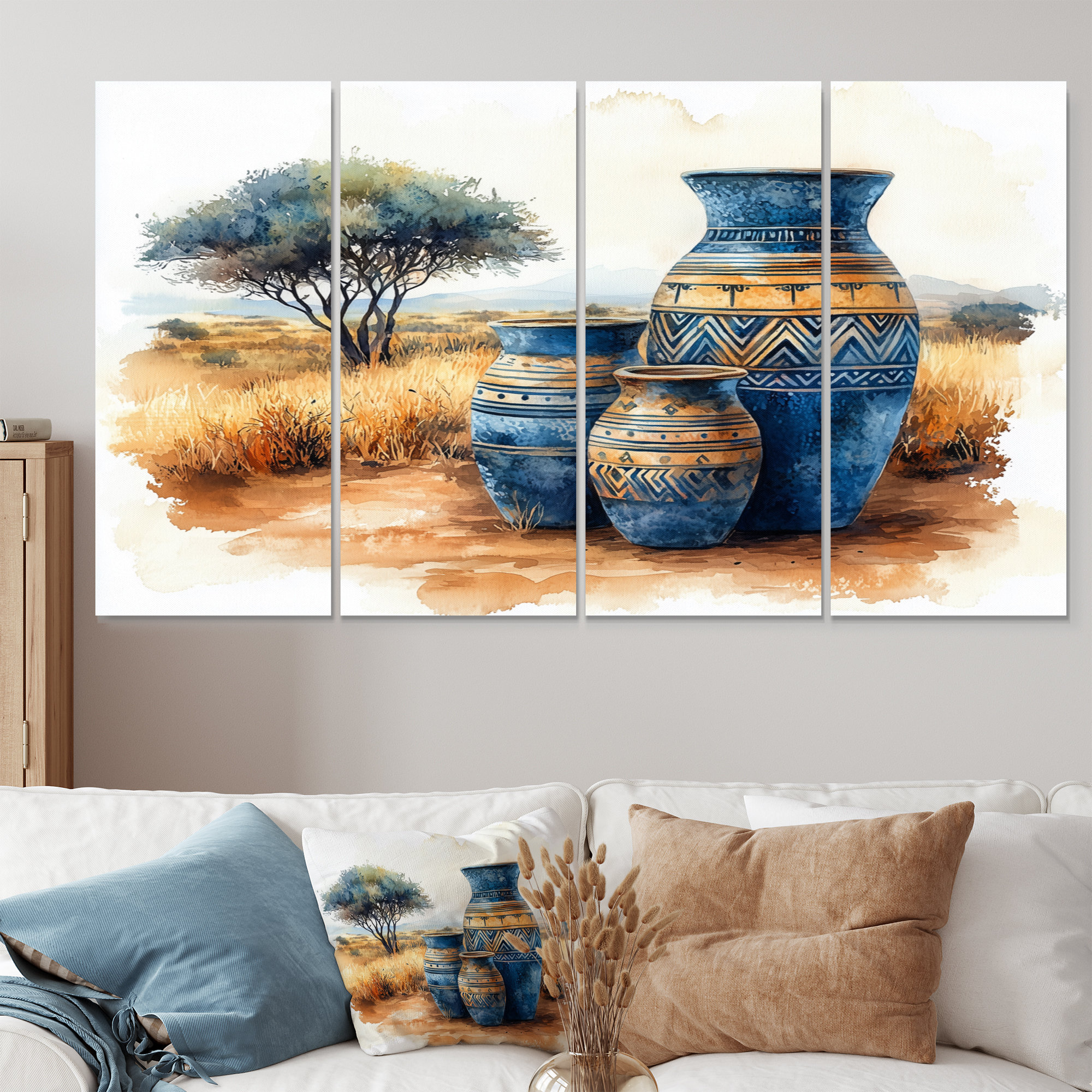 Loon Peak® Brown Blue African Desert Art Pottery II - Boho Pottery Wall ...