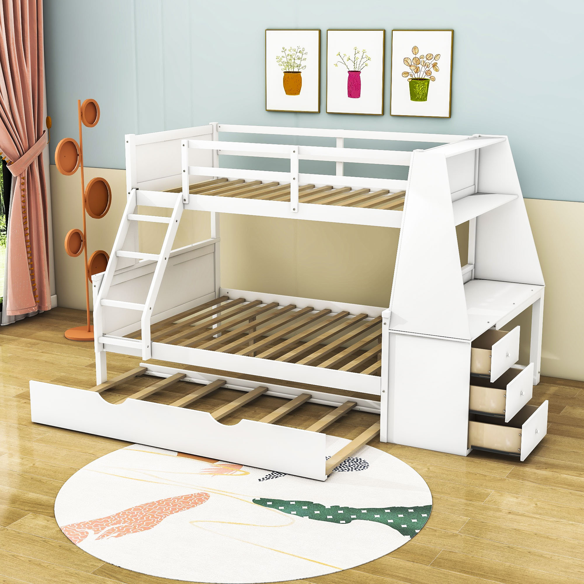 Viv + Rae Kirksey Twin Over Full 3 Drawer Standard Bunk Bed with Built ...