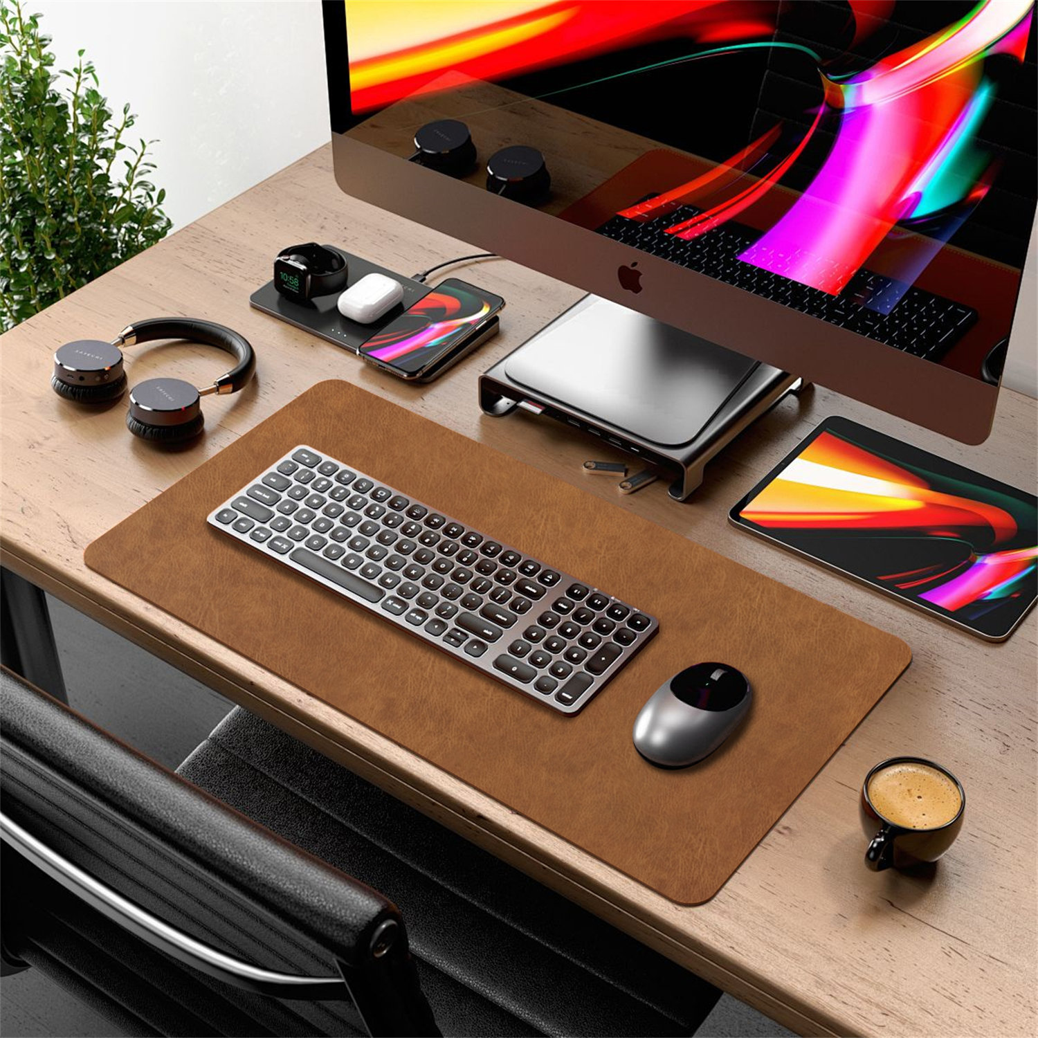 Latitude Run® Computer Office Desk Mat, Vintage Leather Mouse Pad ...