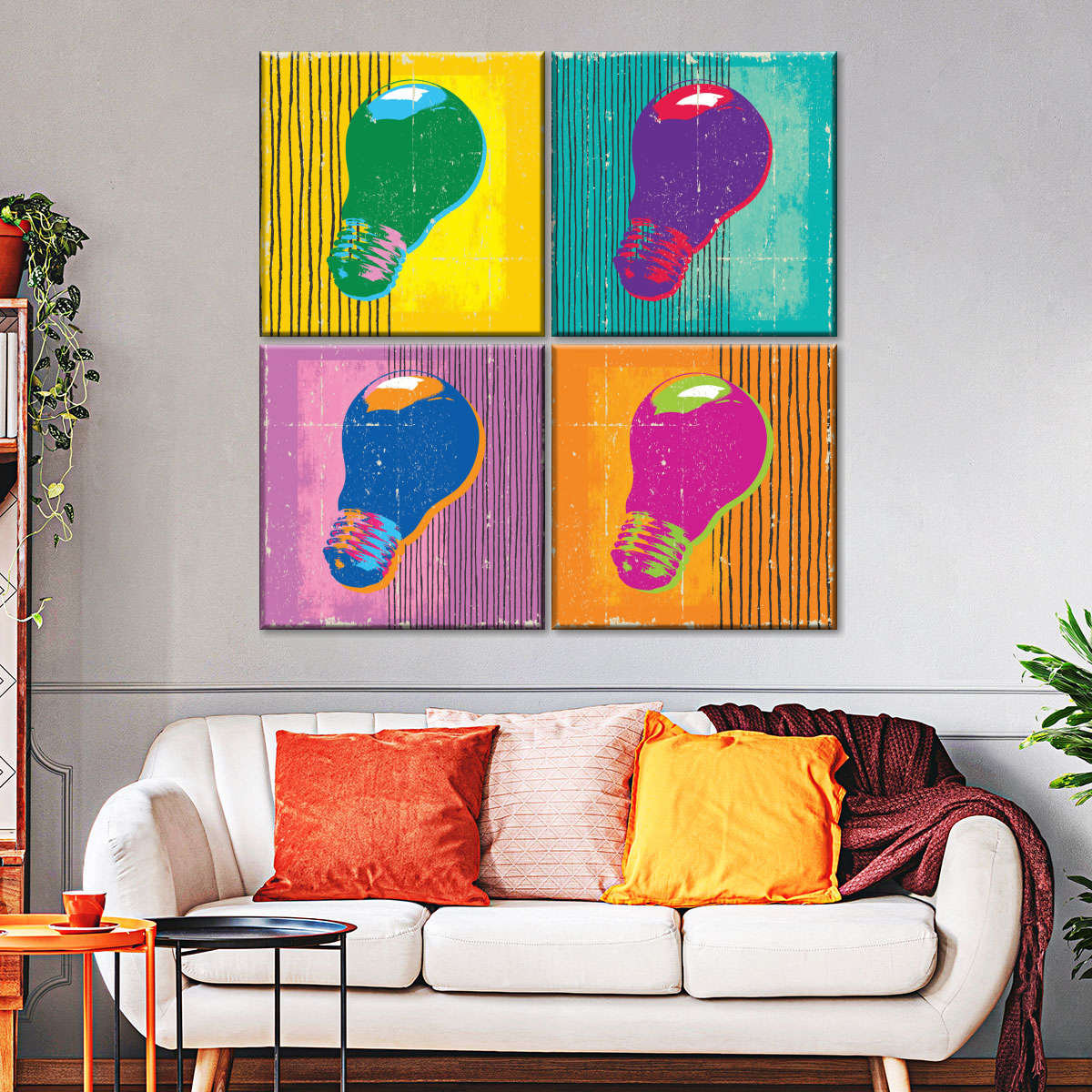 Trinx Decor Elements Retro Candy Light Bulbs On Canvas 4 Pieces Set ...