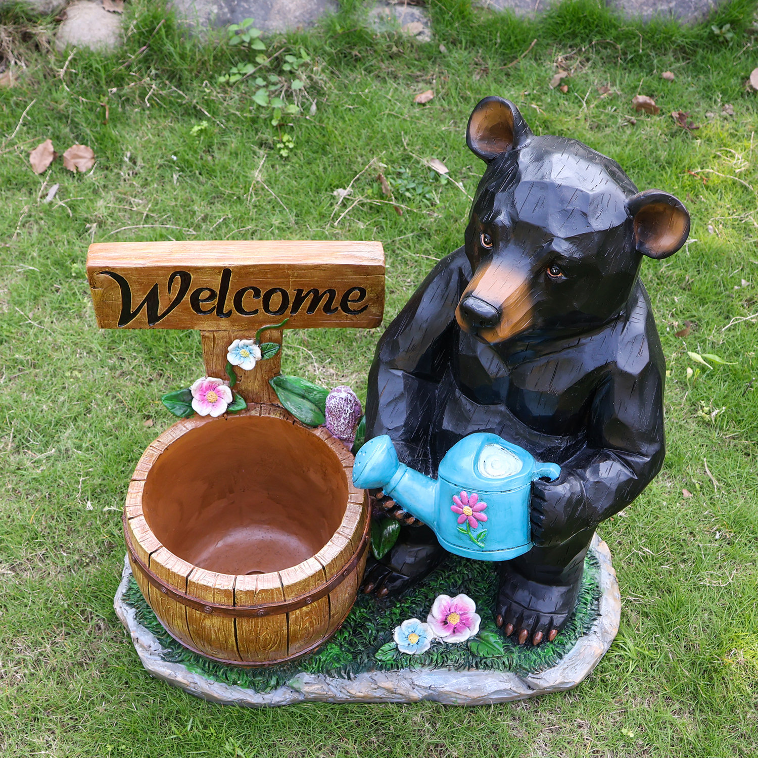 Trinx Outrood Bear Planter Welcome Statue - Outdoor Large Unique Bear ...